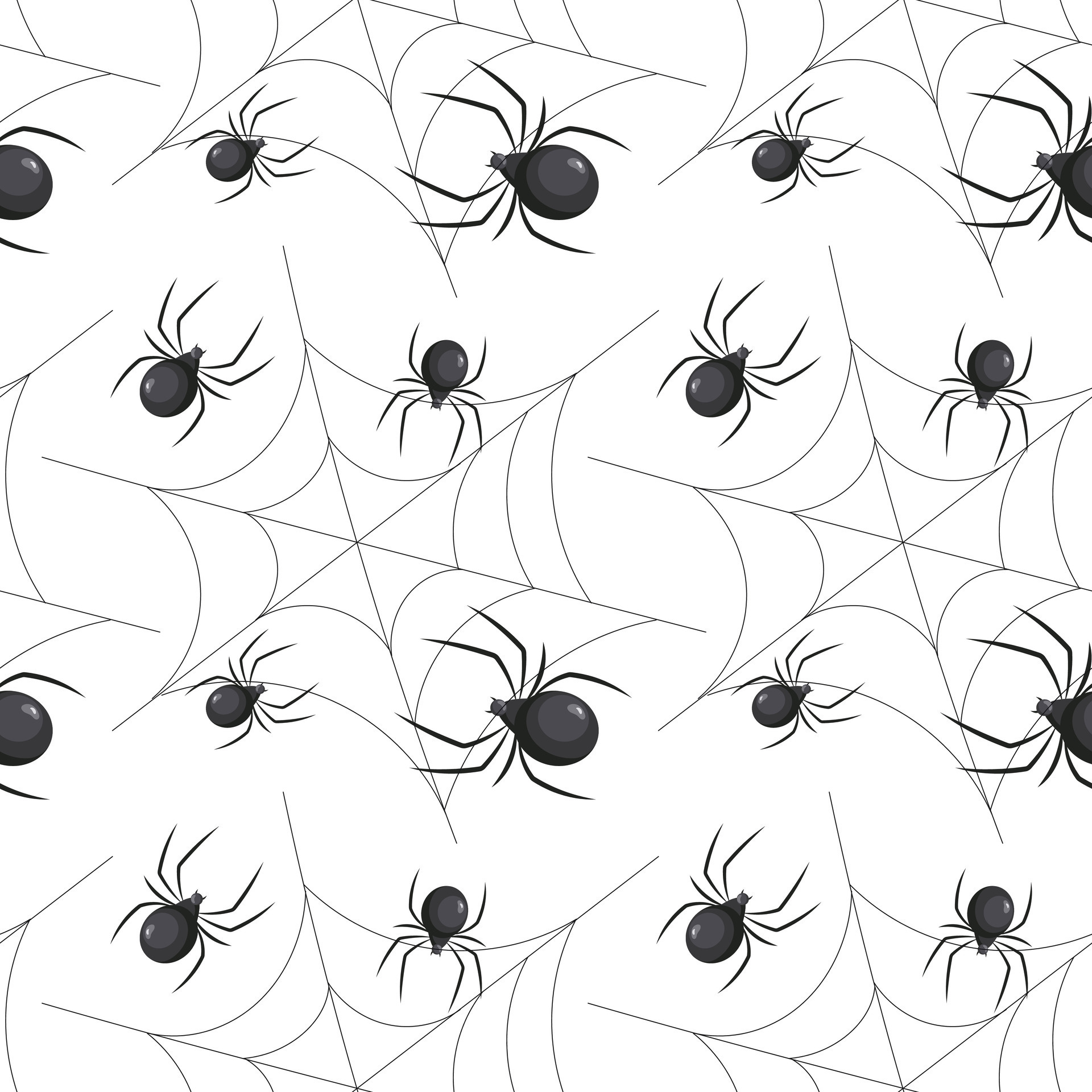 Seamless pattern, spiders in the web. Insects on a white background ...