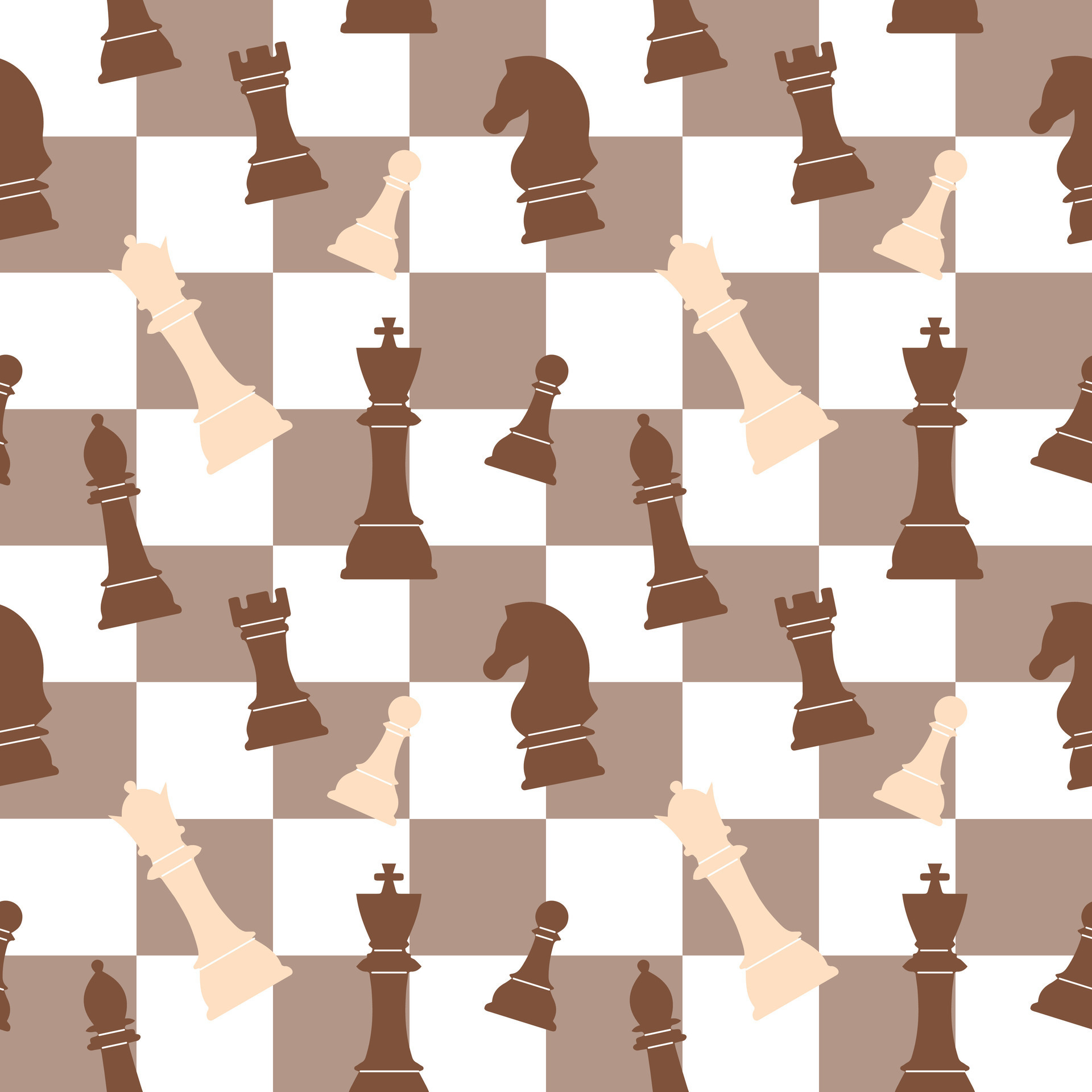 Seamless pattern of chess pieces on a checkered background. Chess background, print, vector ...