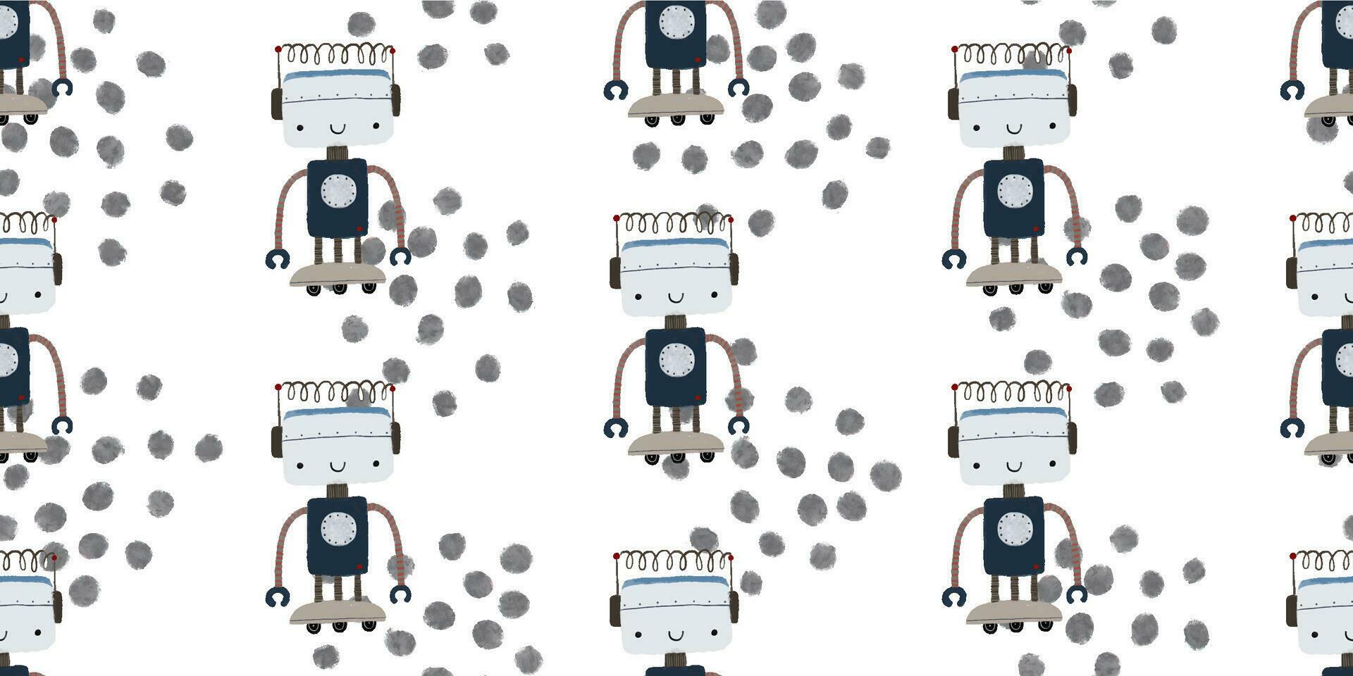Colorful cartoon robots isolated background seamless pattern. Endless pattern with different ...