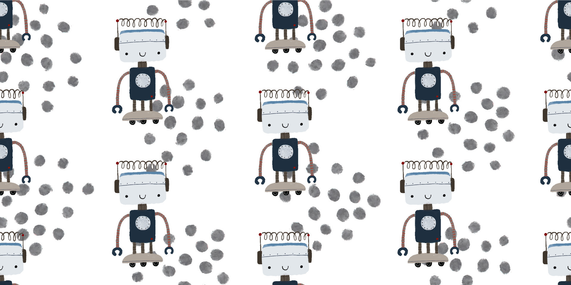 Colorful cartoon robots isolated background seamless pattern. Endless pattern with different ...