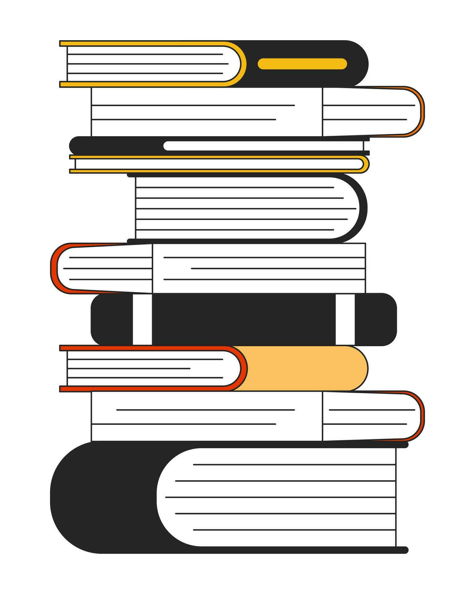 Stack of books flat line color isolated vector object. Editable clip art image on white ...