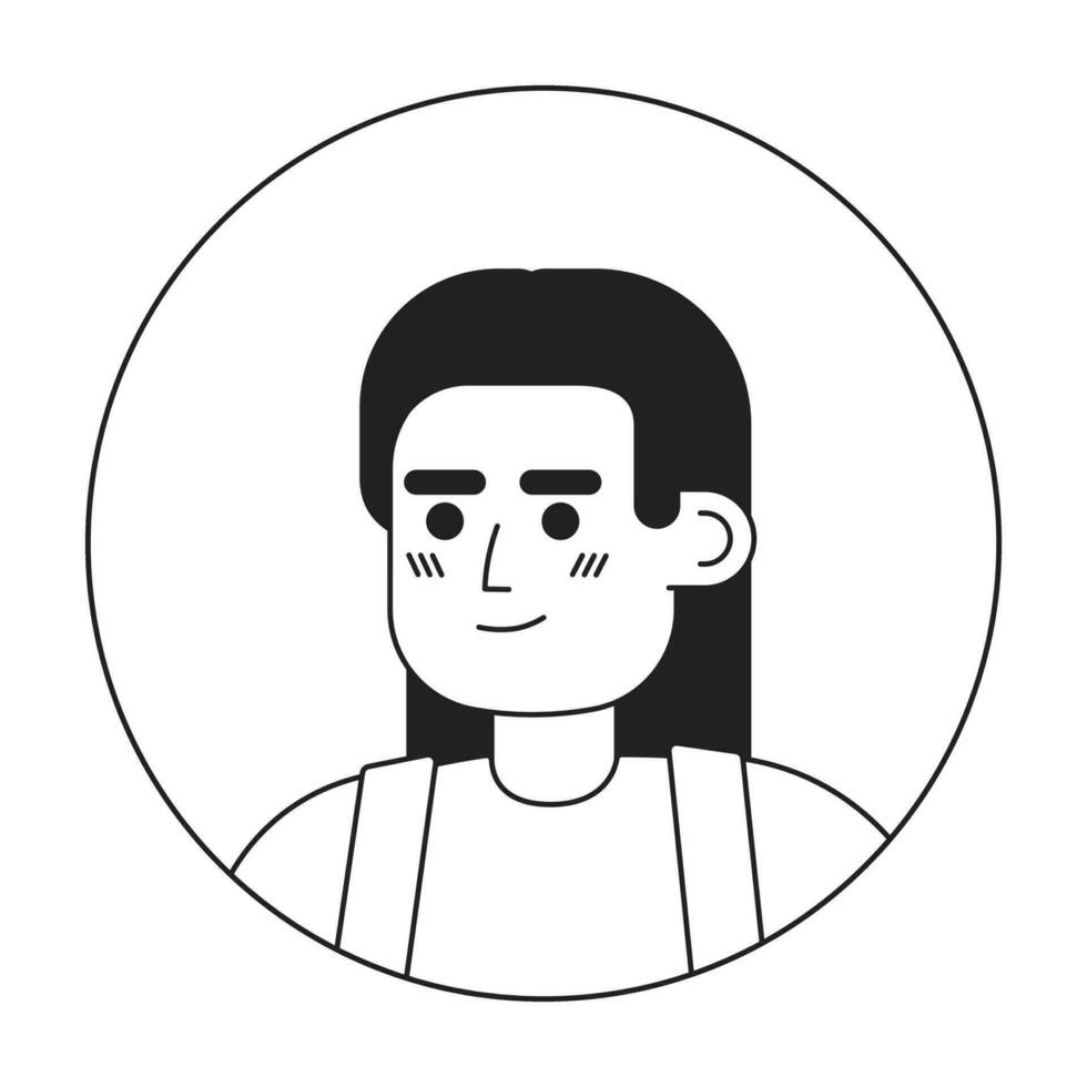 Man With Straight Long Hair Monochrome Flat Linear Character Head Latin Man Appearance