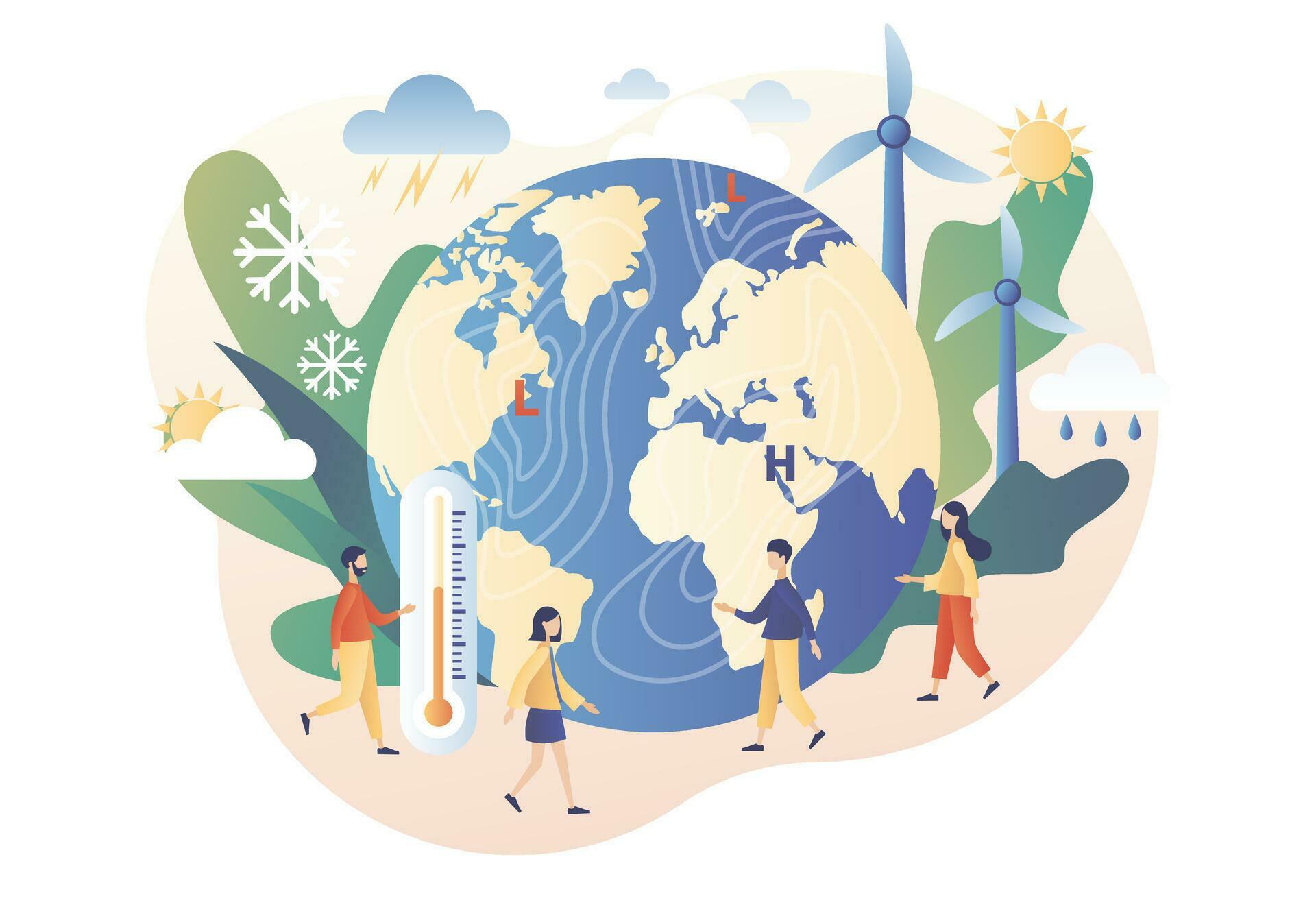 World Meteorological day. Tiny people meteorologists studying and ...