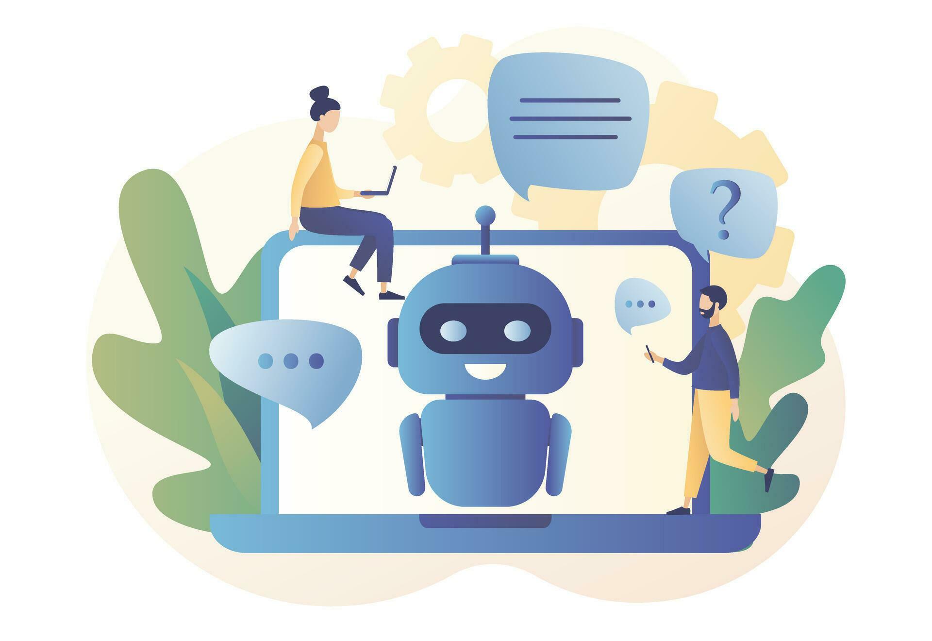 Chatbot Ai Robot Assistant Online Customer Support Tiny People Chatting With Chatbot In