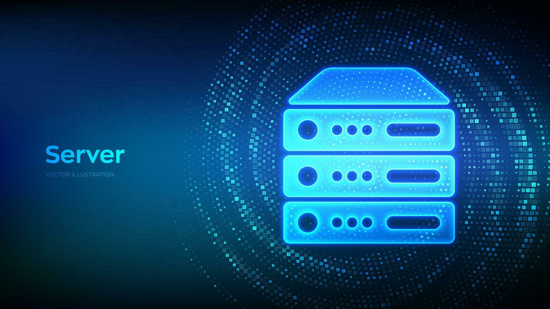Server and data storage background. Computer server icon made with binary code. Server hosting ...