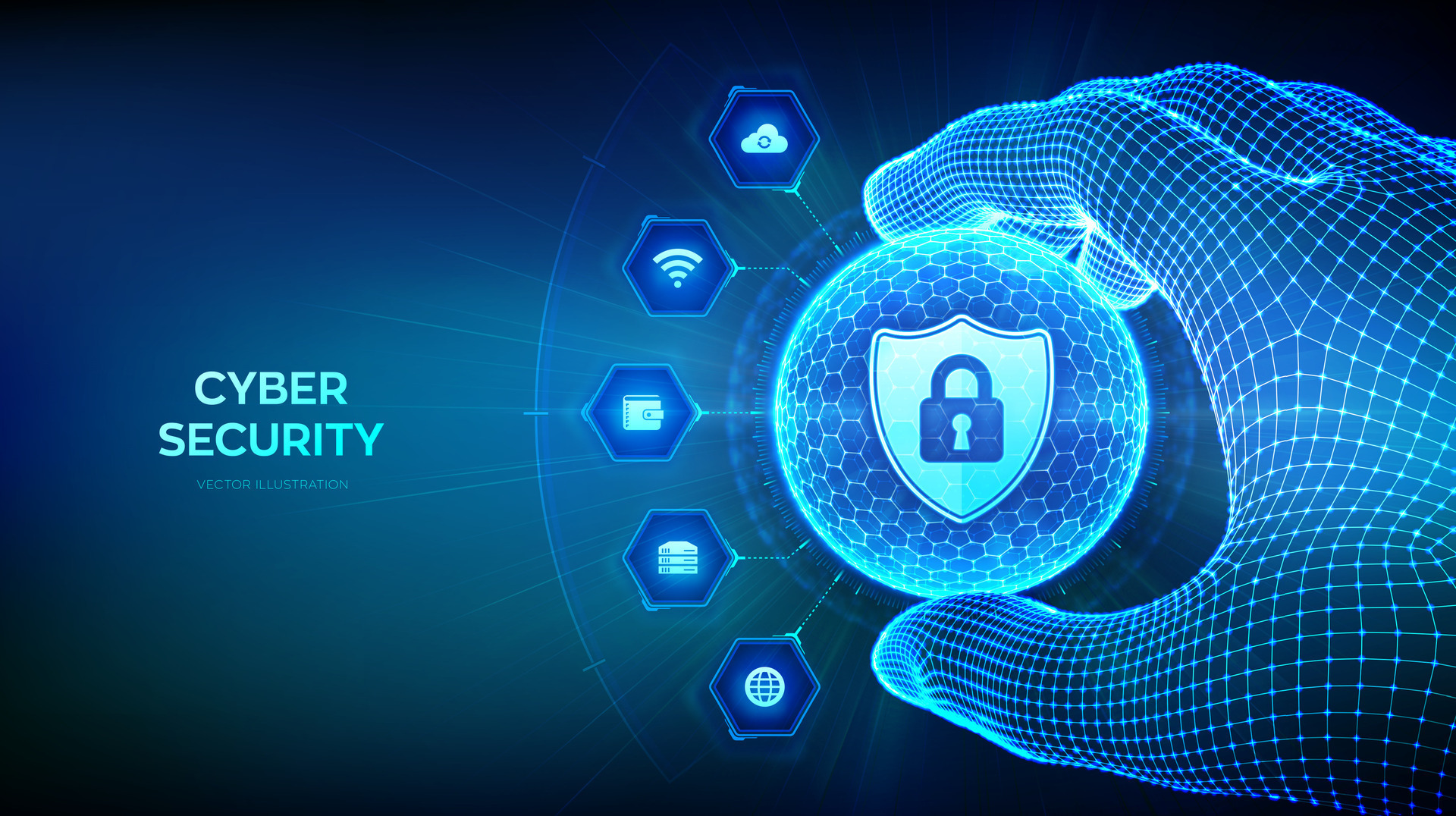 Cyber security technology concept in the shape of sphere with hexagon ... Cyber security technology concept in the shape of sphere with hexagon ...