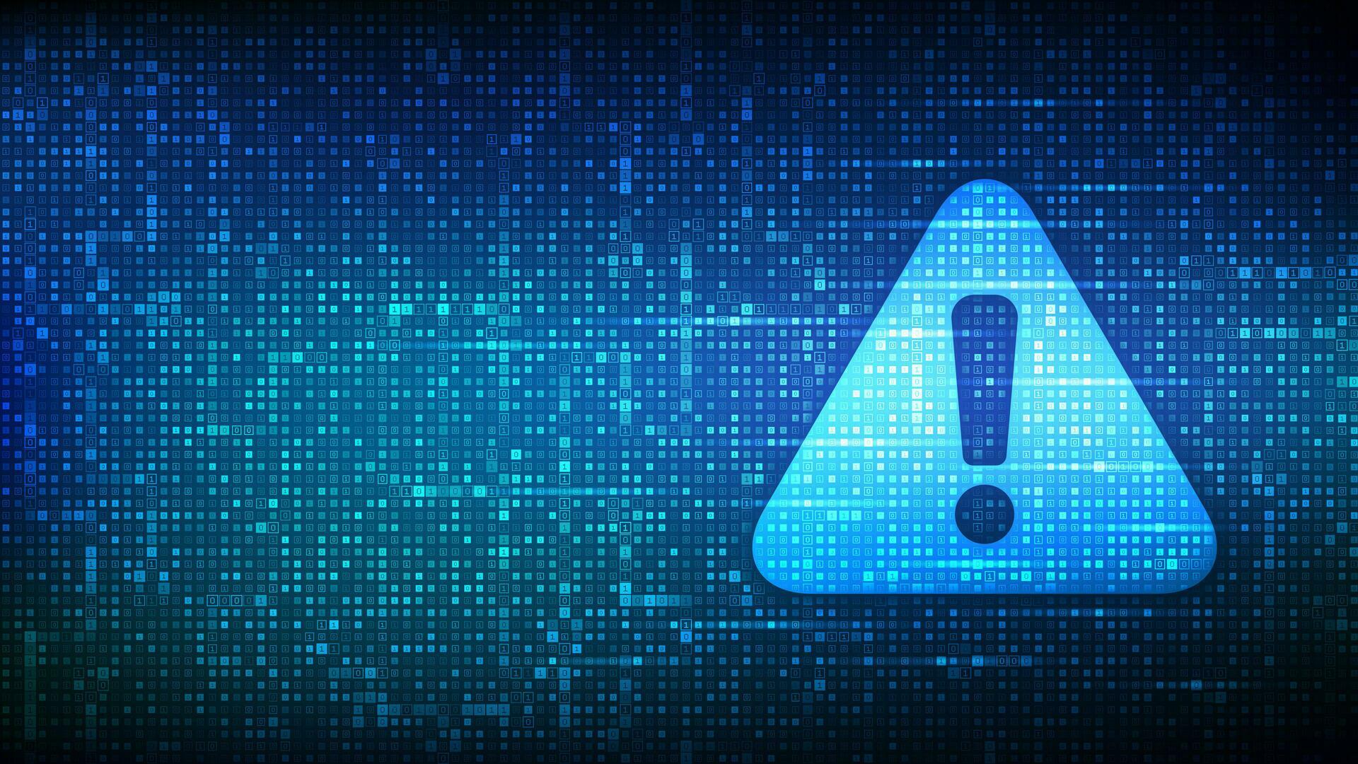 atención símbolo hecho con binario código. peligro signo. virus alerta ...