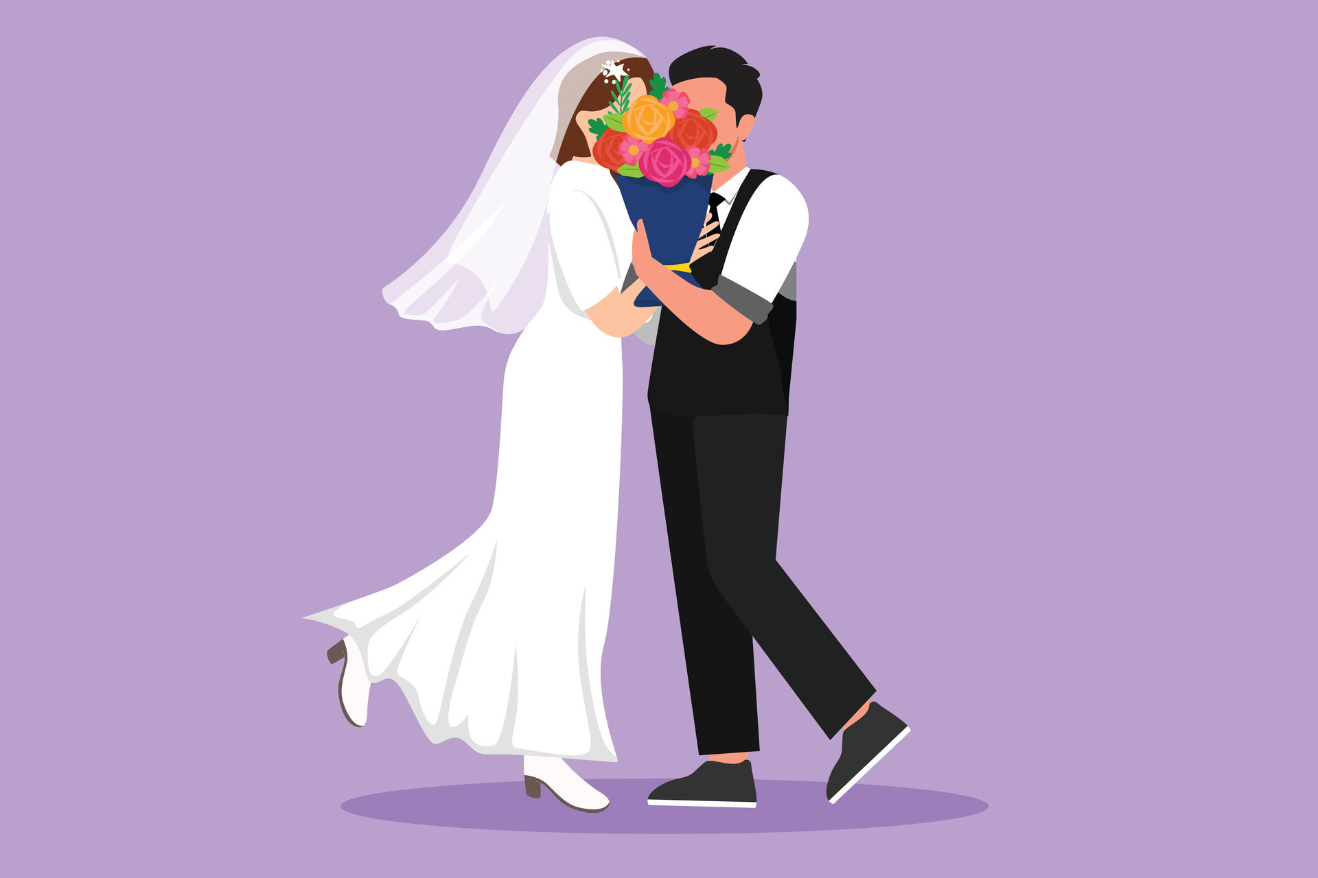 Graphic Flat Design Drawing Of Cute Married Couple Hugging And Kissing