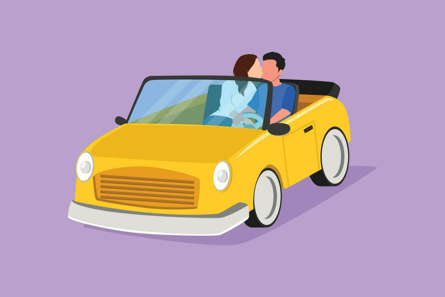 Character Flat Drawing Of Romantic Couple Riding Car Going On Road Trip