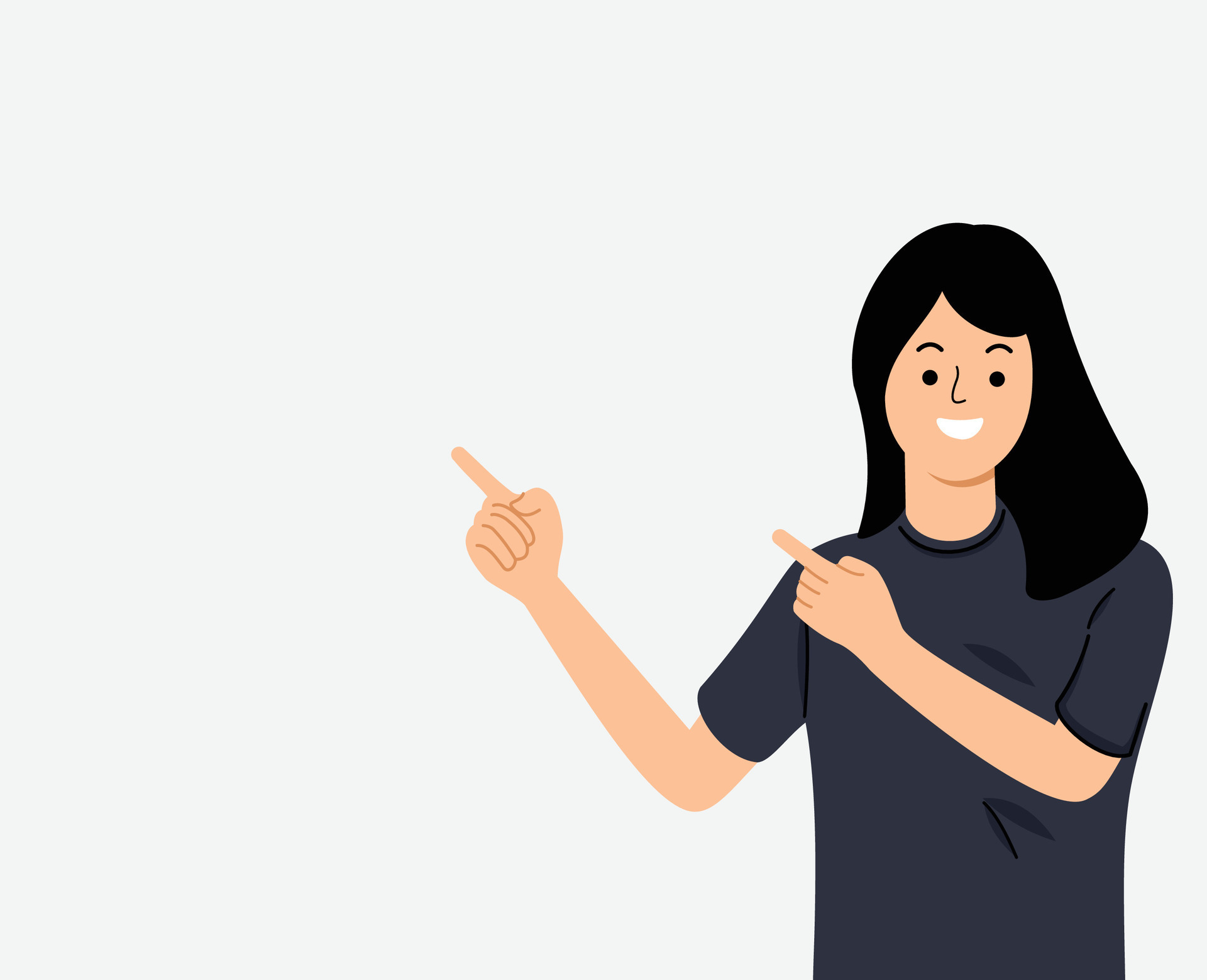 young woman casual pointing upper left corner 25467317 Vector Art at ...