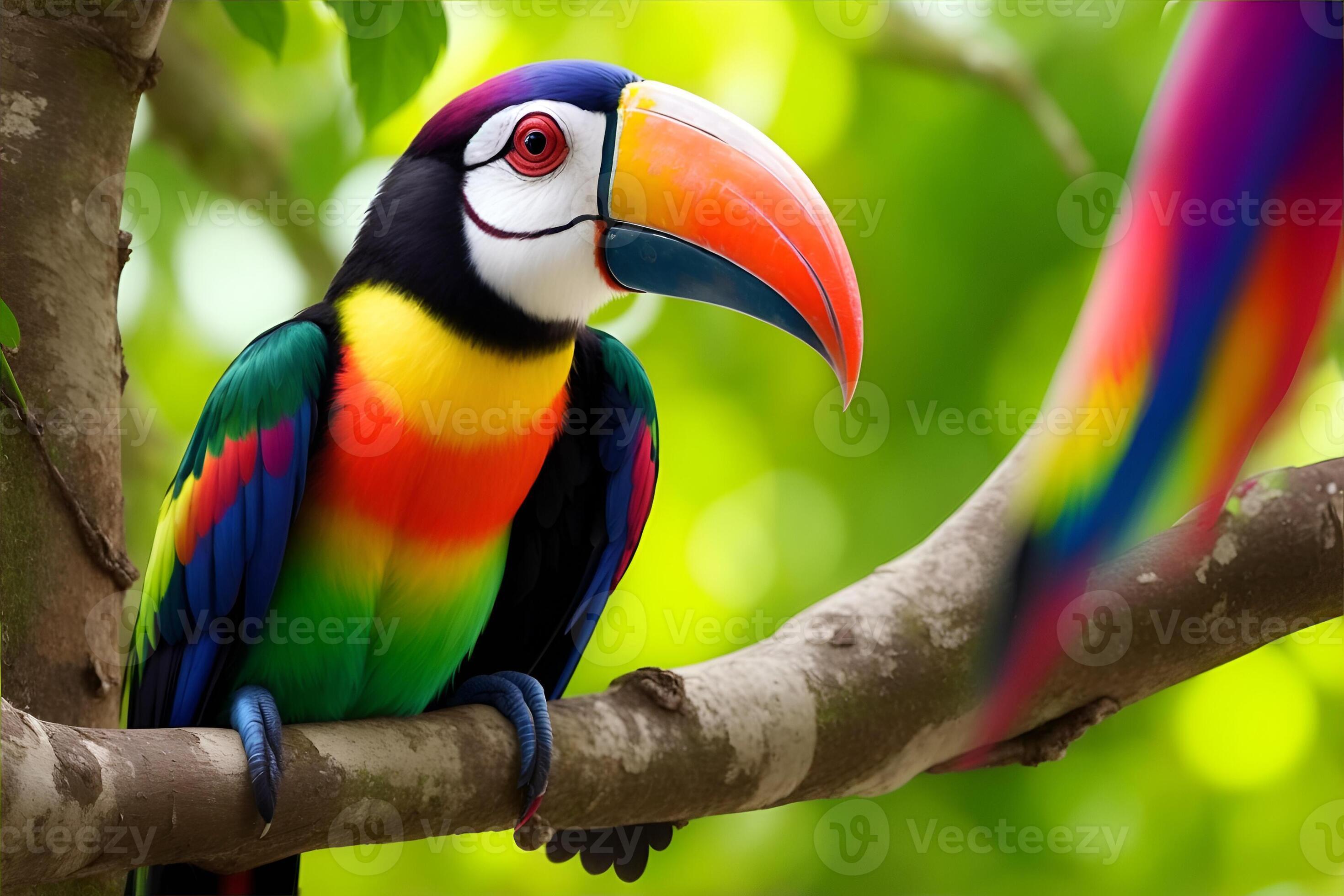 Rainbow toucan witting on the tree close up colorful. 25470556 Stock Photo at Vecteezy