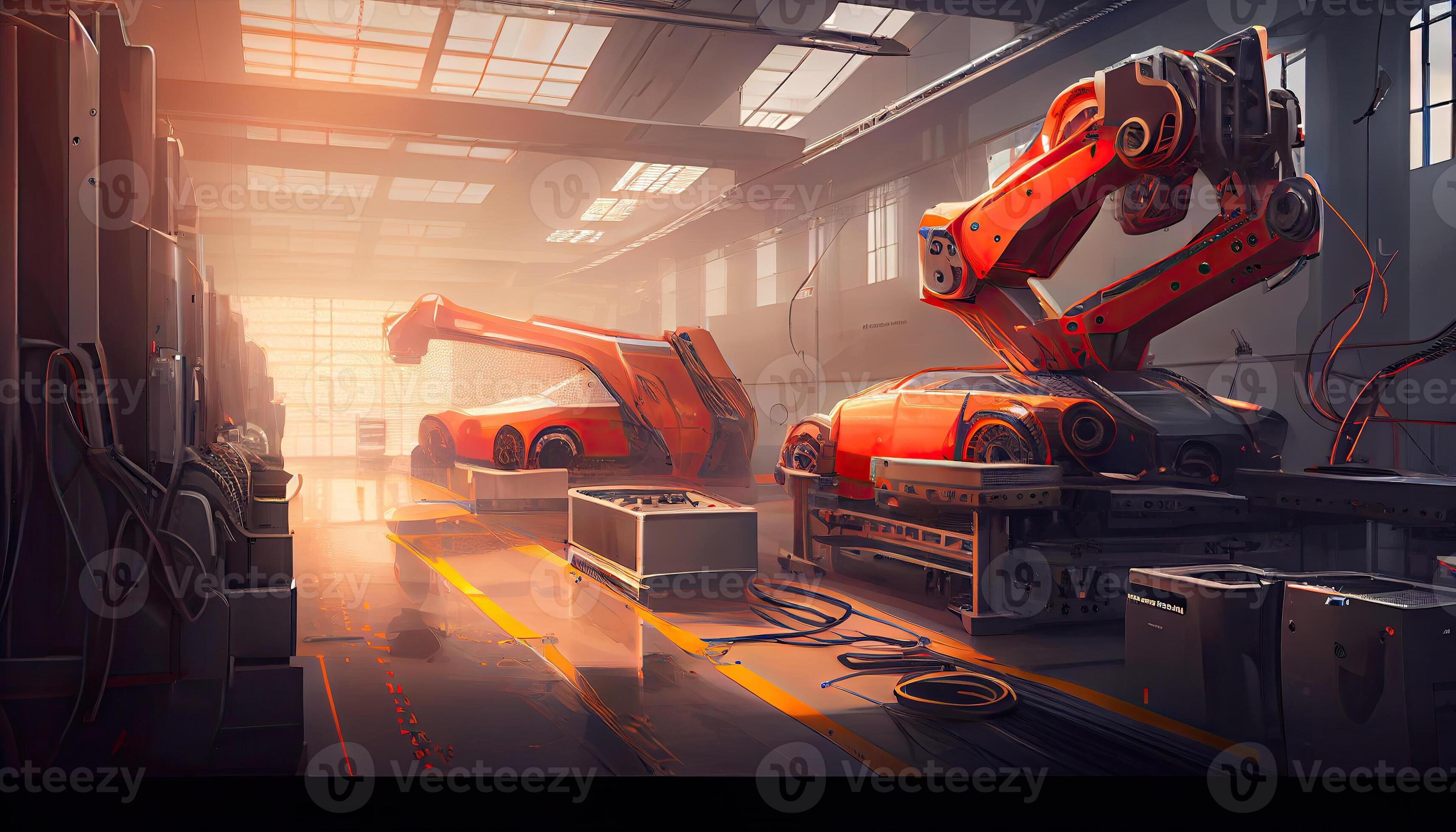 Automated Robotics Futuristic Electric Robot Factory Production Line