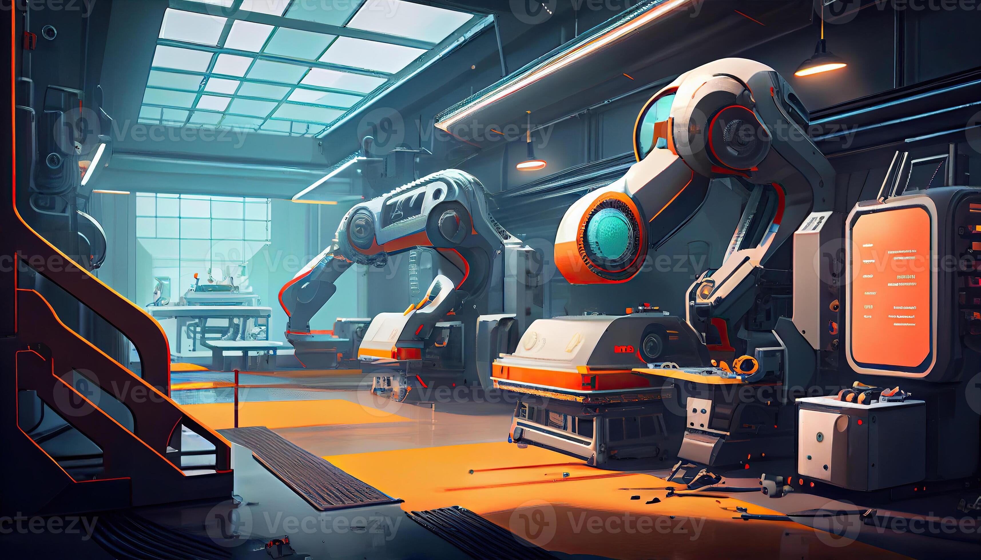 Automated Robotics Futuristic Electric Robot Factory Production Line