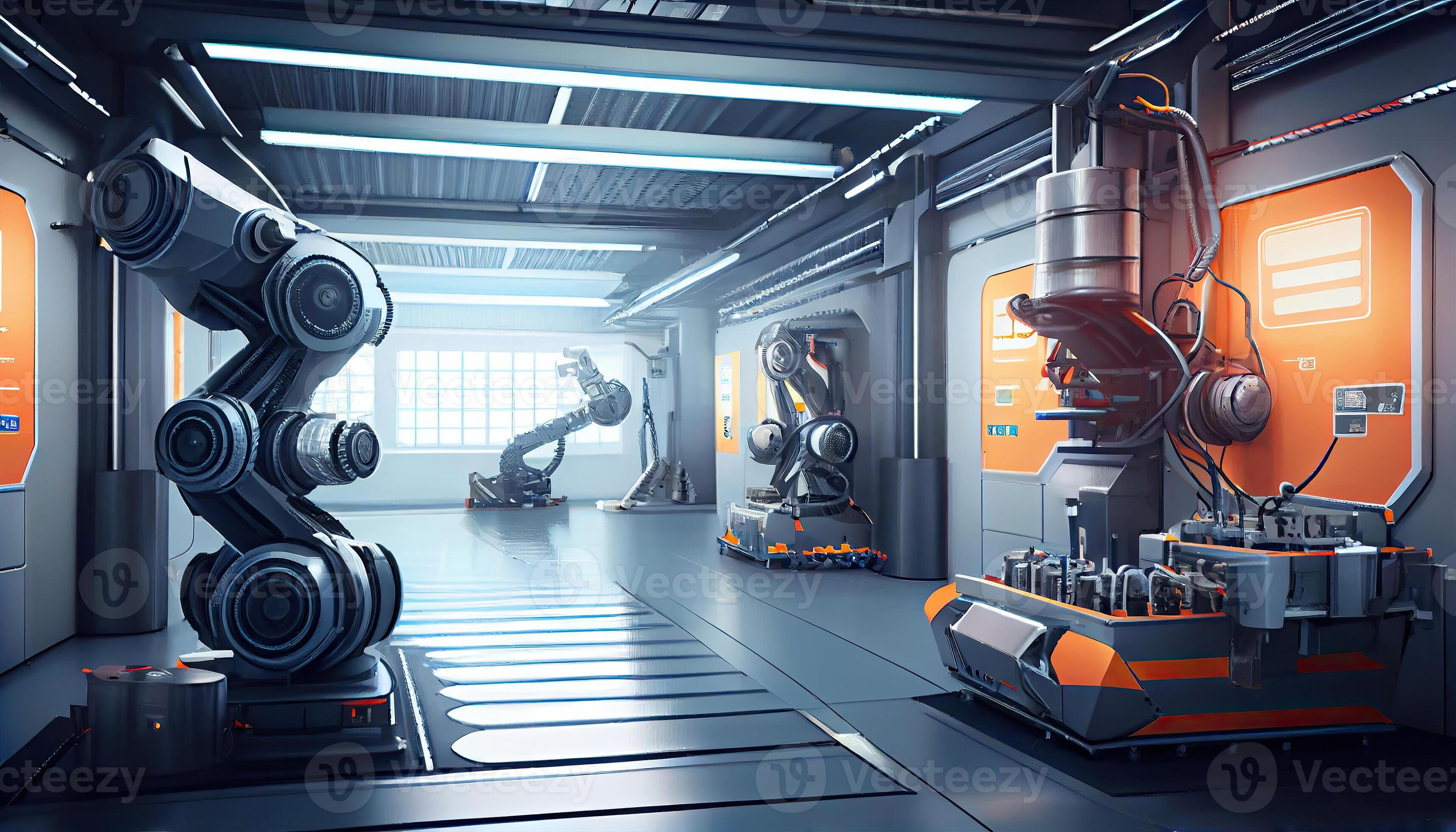 Automated Robotics Futuristic Electric Robot Factory Production Line