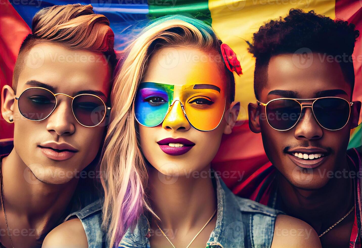 Diverse young friends celebrating gay pride festival - LGBTQ community ...