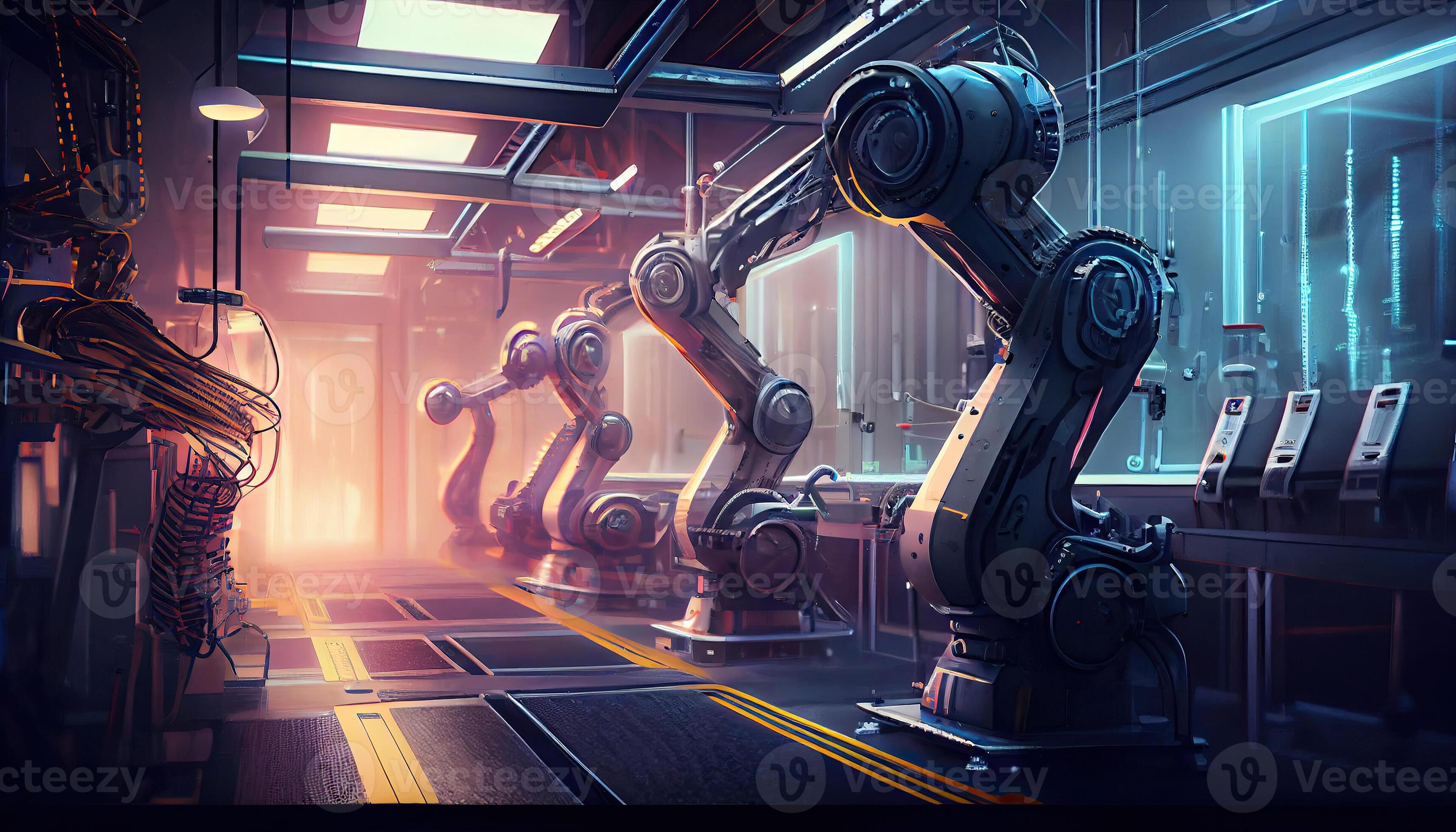 Automated Robotics Futuristic Electric Robot Factory Production Line