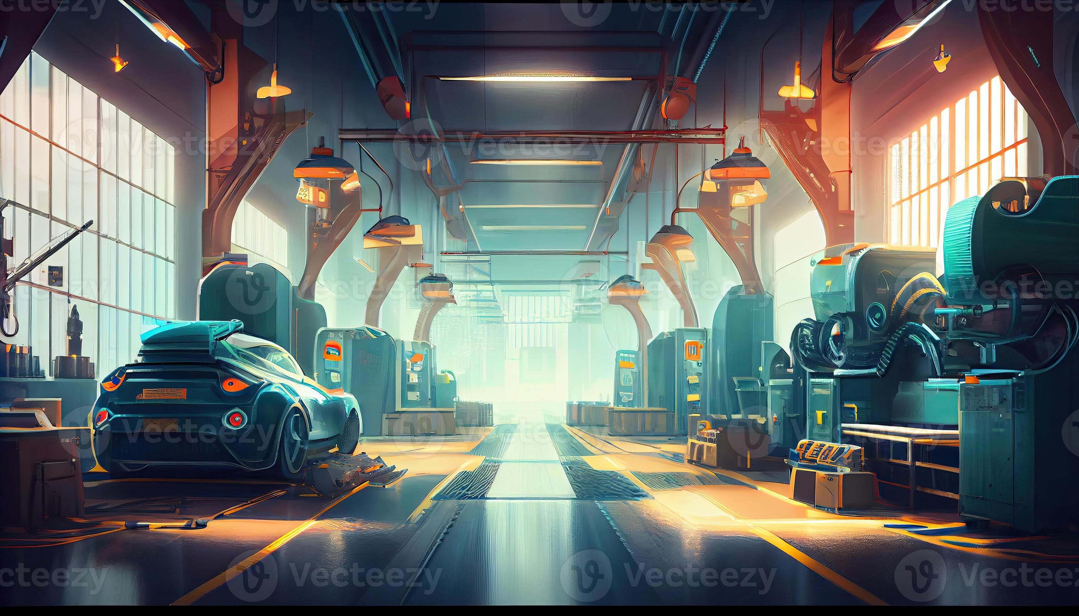 Automated Robotics Futuristic Electric Robot Factory Production Line