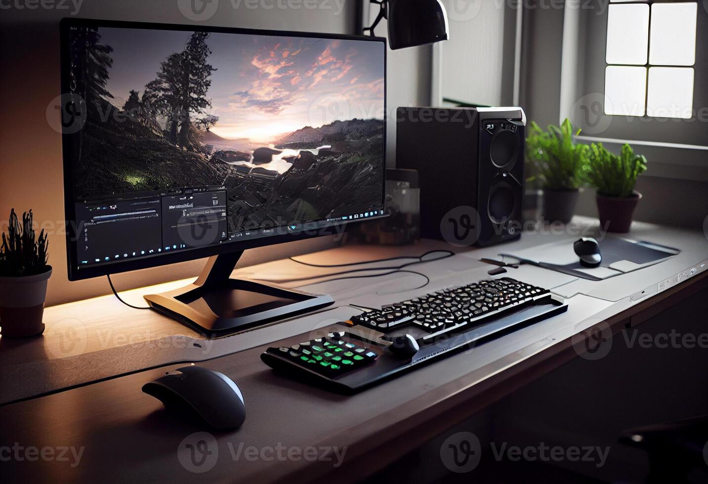 Shot of a Desktop computer and keyboard and mouse in the Creative ...