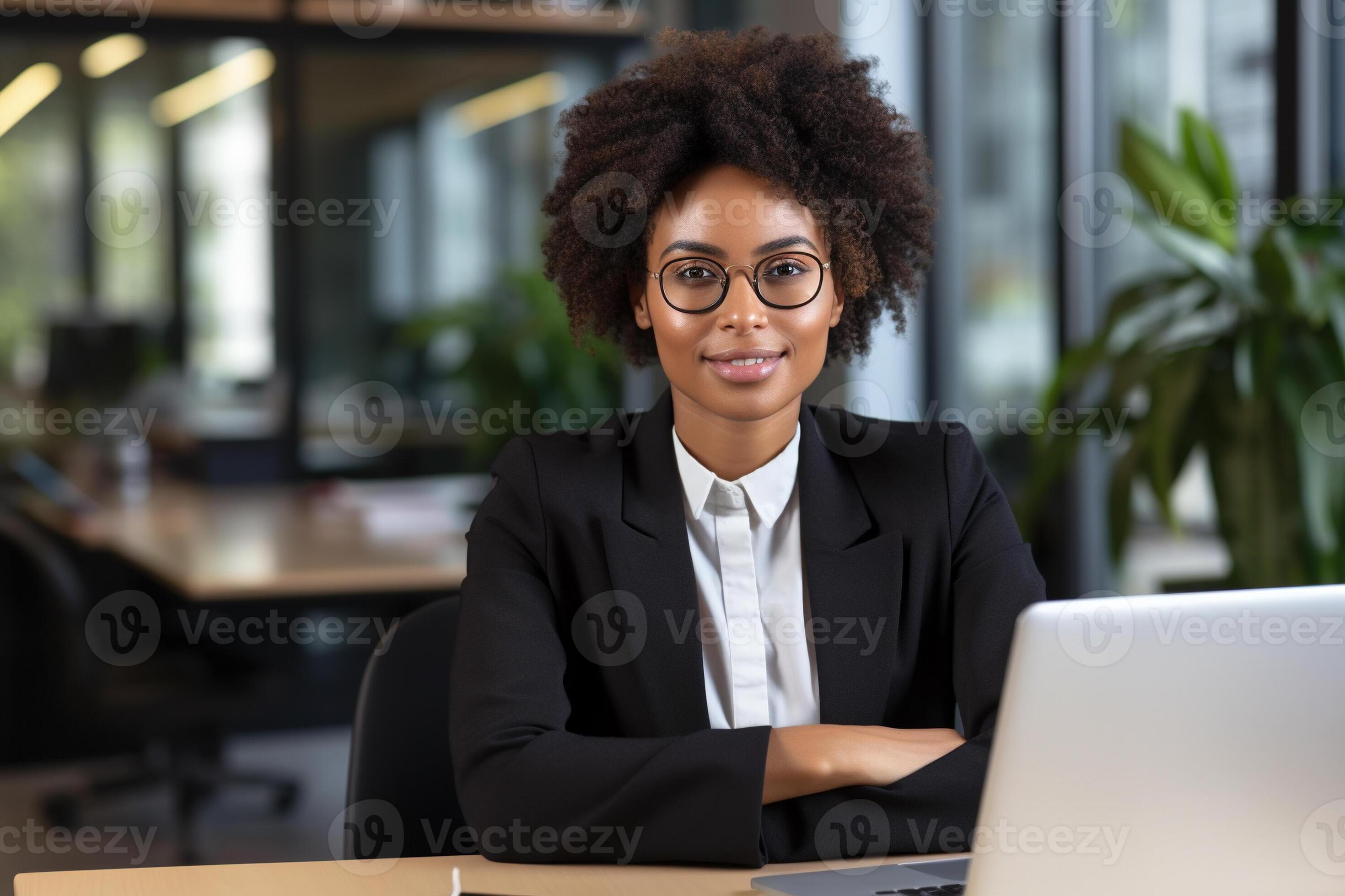 Young Happy Professional African American Business Woman Wearing Suit