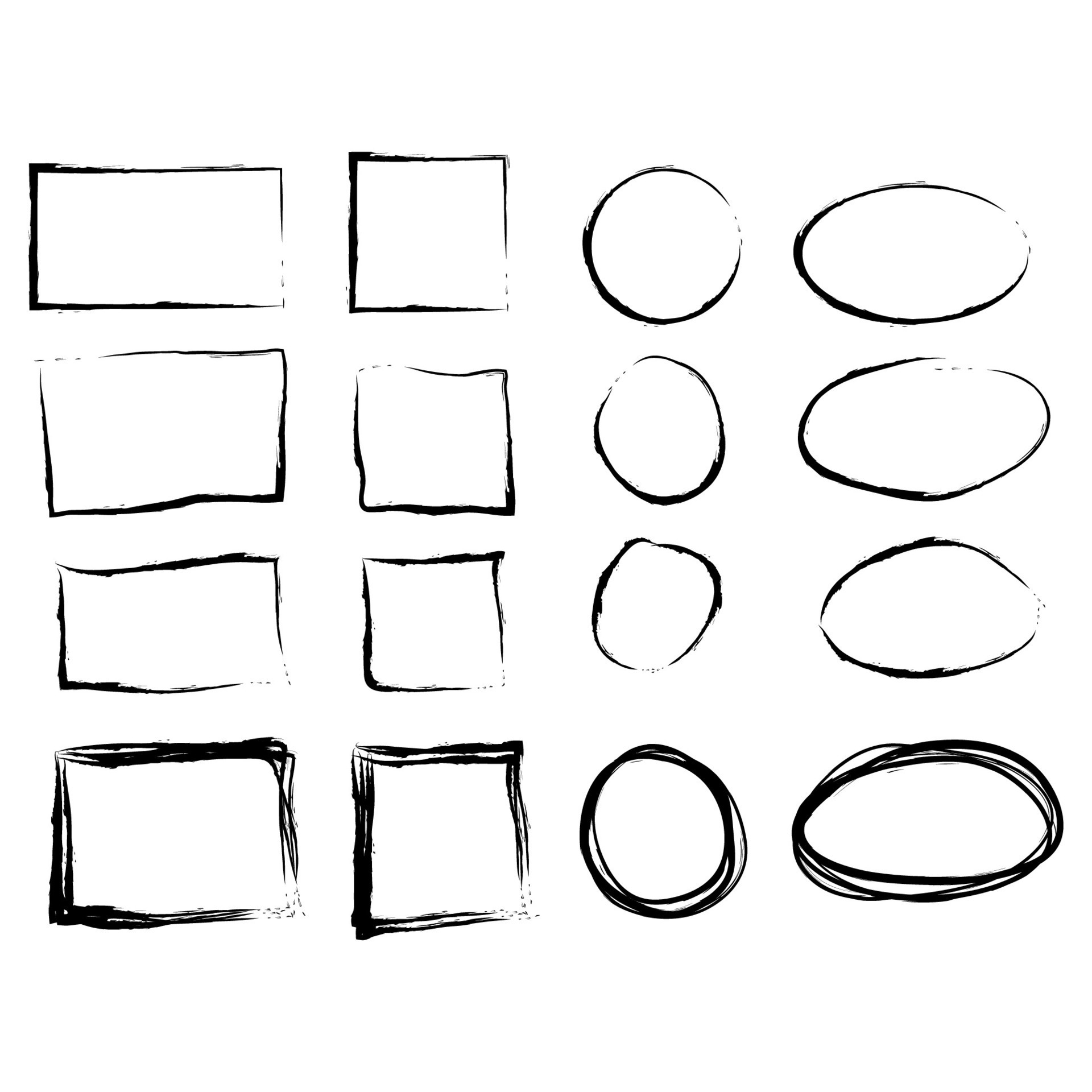 Black circle and square frames. Brush strokes. design elements set ...