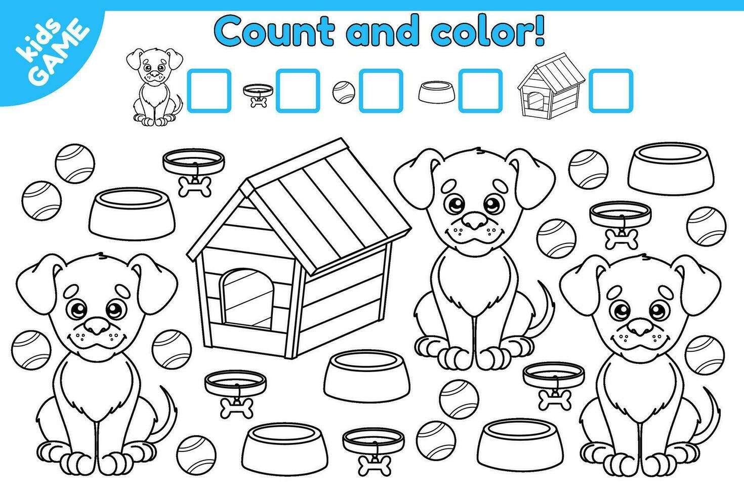 Educational counting math game for kids. Calculate how many dogs and ...