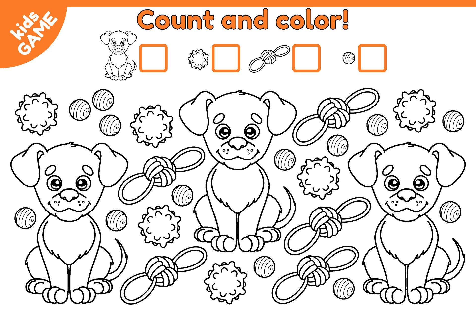 Educational counting math game for kids. Calculate how many dogs and ...