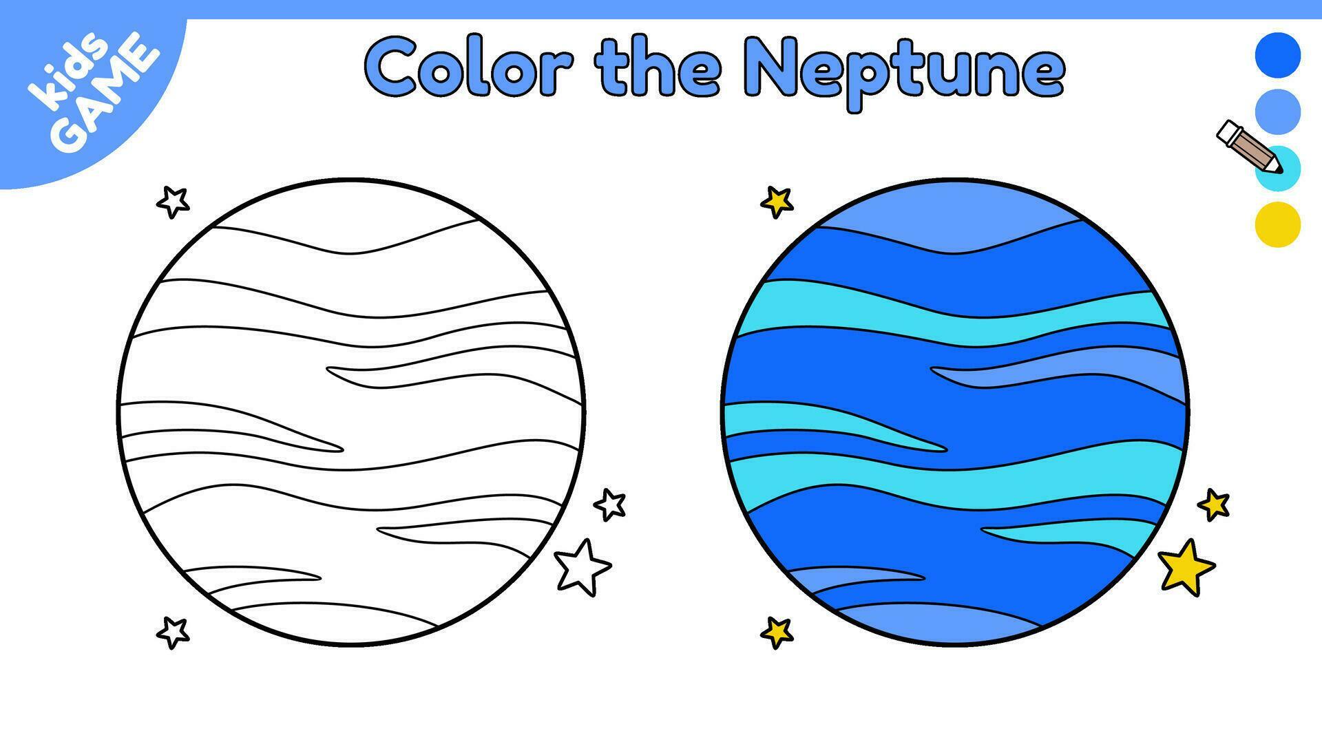 Page of coloring book for kids. Color cartoon the Neptune in space ...