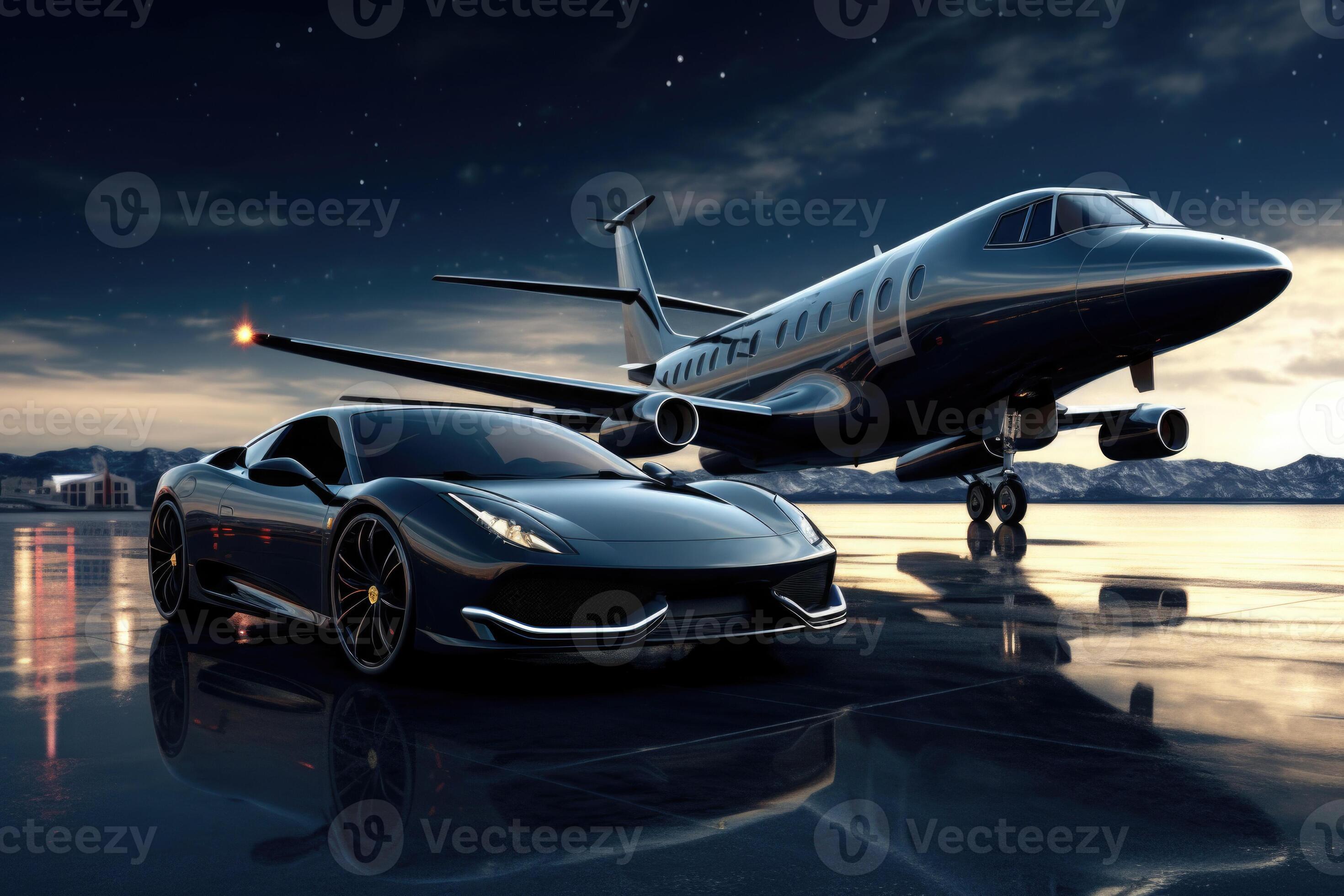 Private jet and luxury car in airport. 25478771 Stock Photo at Vecteezy