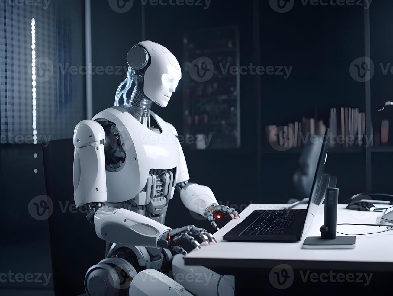 Futuristic robot using computer. 25481473 Stock Photo at Vecteezy