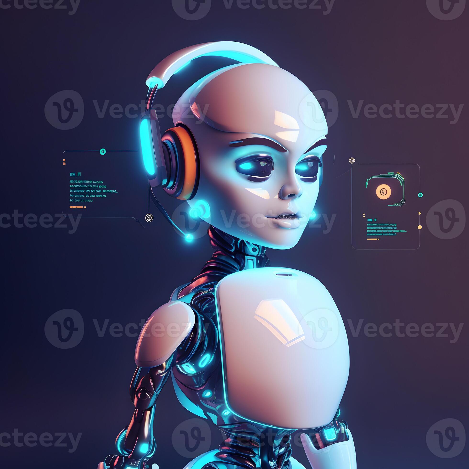 Robot Beside Data Screen Concept Of Chatbot With Ai 25481636 Stock
