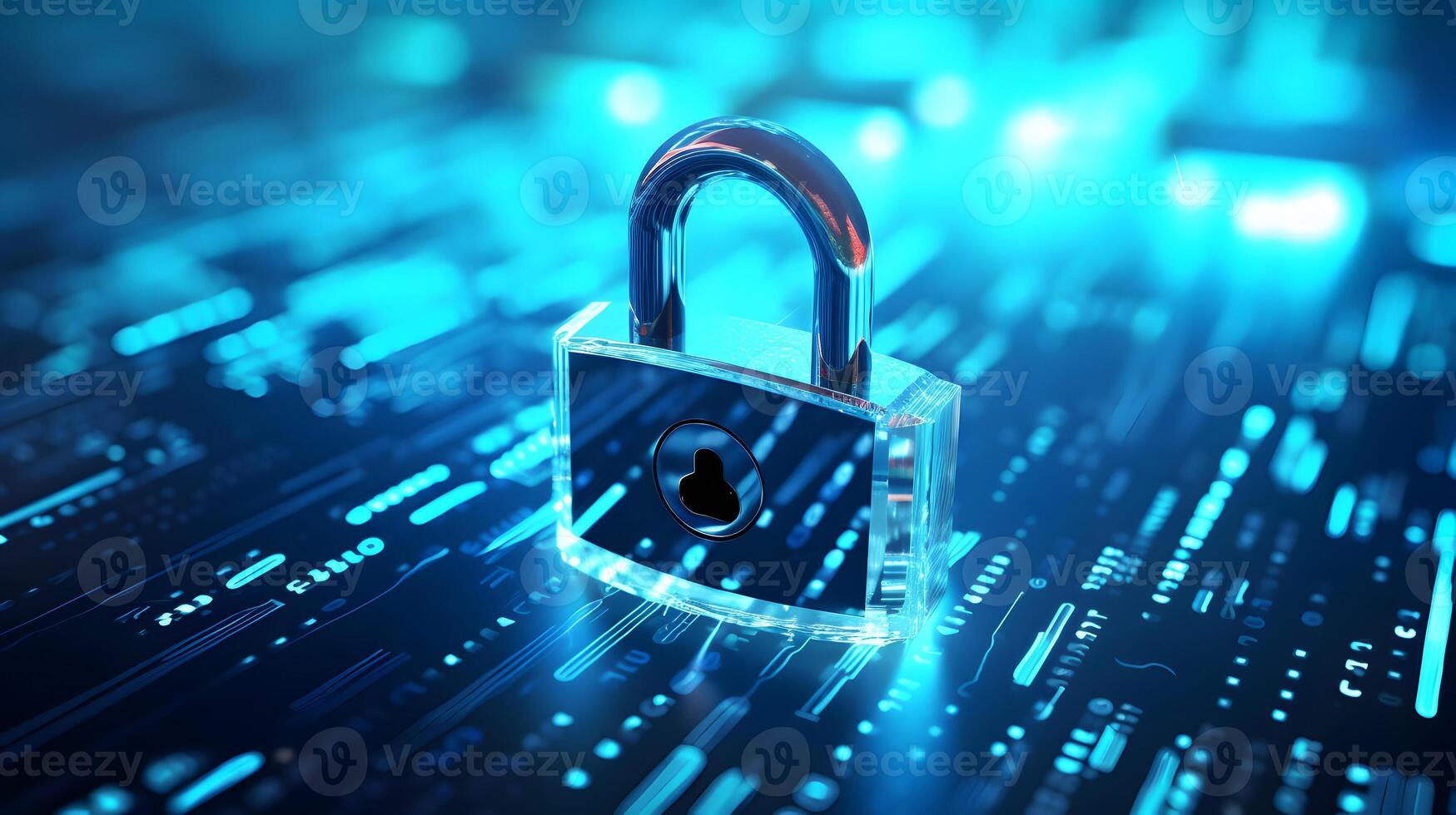 Lock on circuit pattern. Concept of data security and cybersecurity. AI generated 25481752 Stock ...