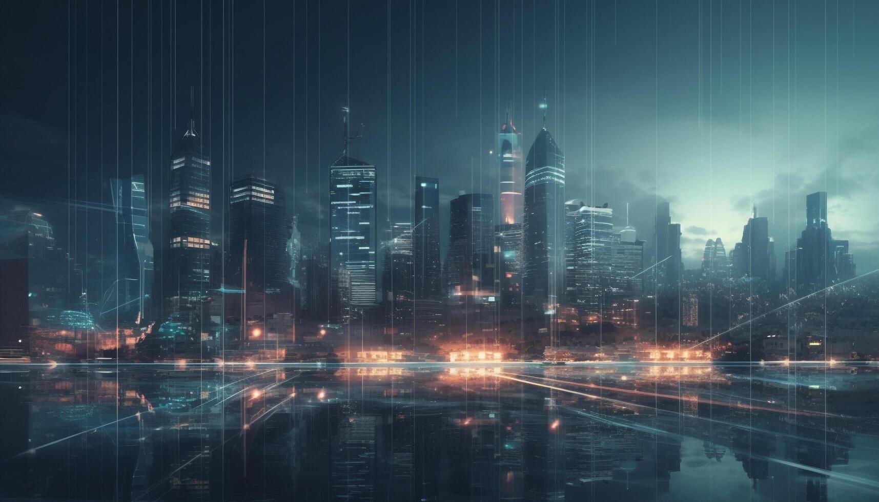 Futuristic skyscrapers illuminate the modern city skyline generated by ... Futuristic skyscrapers illuminate the modern city skyline generated by ...