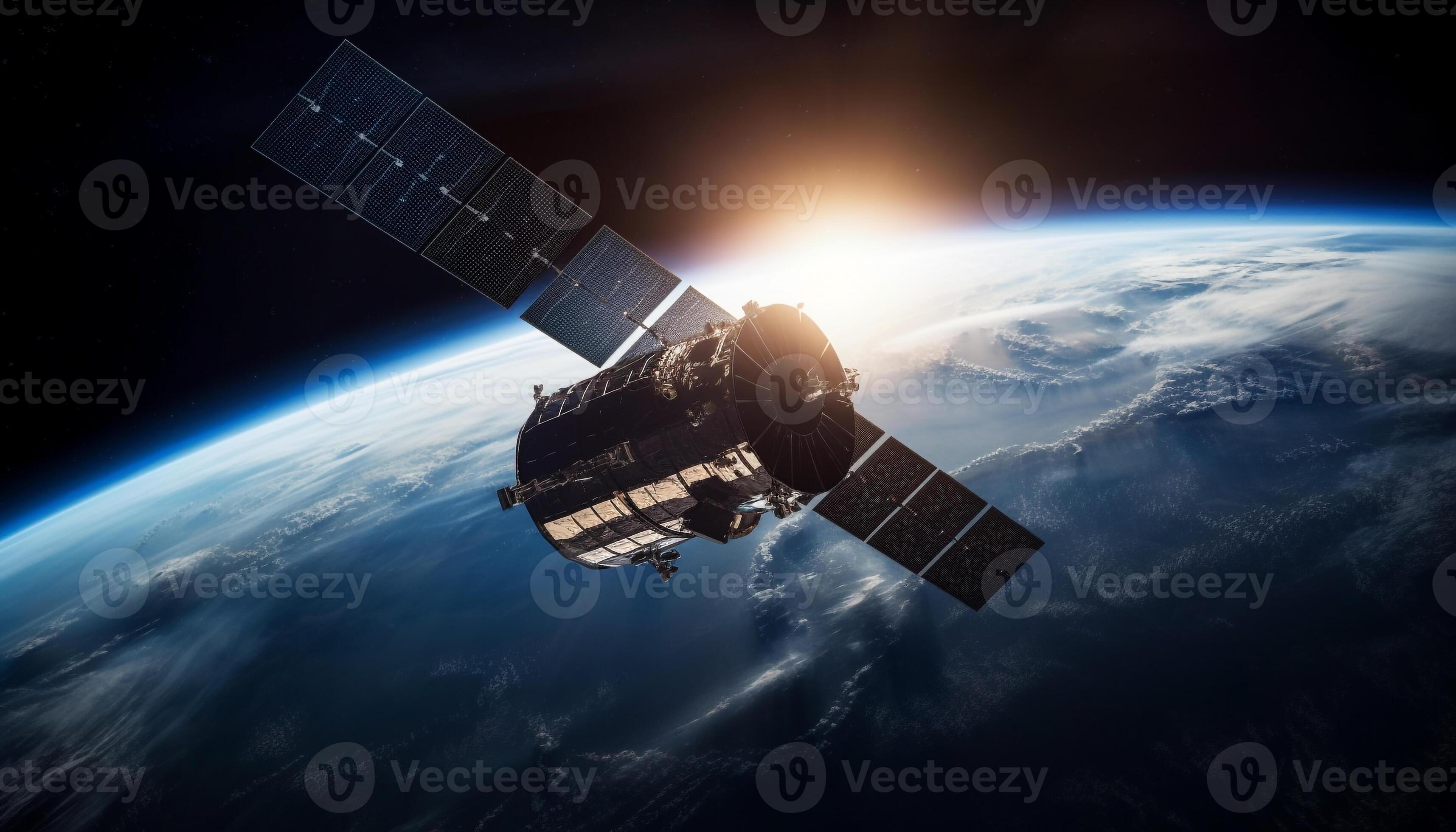 Astronauts orbiting planet Earth in a futuristic spaceship, exploring ... Astronauts orbiting planet Earth in a futuristic spaceship, exploring ...