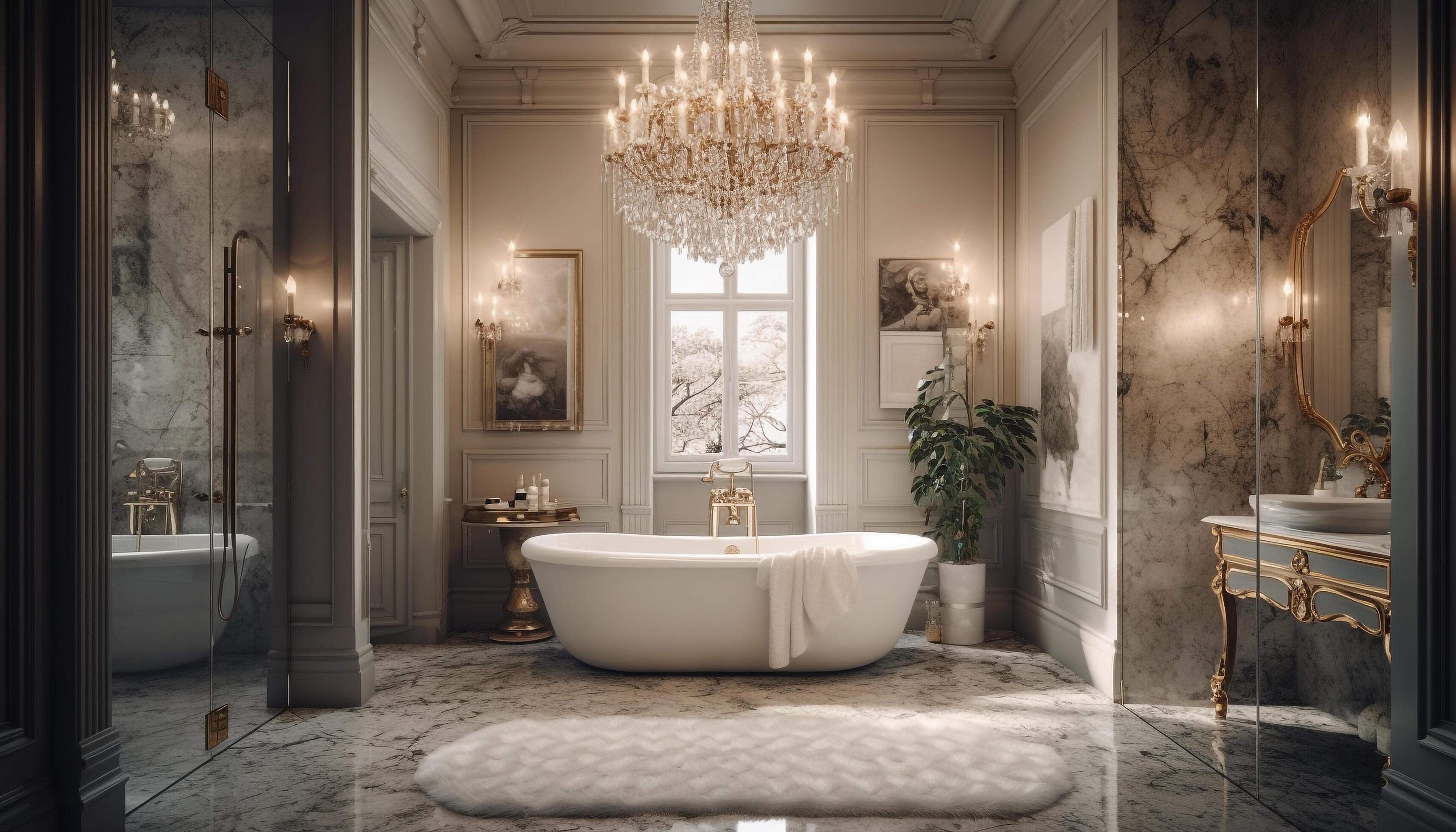 Modern Luxury Bathroom Elegant Design Marble Flooring Illuminated