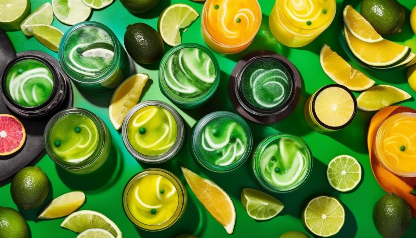 Vibrant Citrus Cocktail In Green Bottle Refreshing Summer Drink