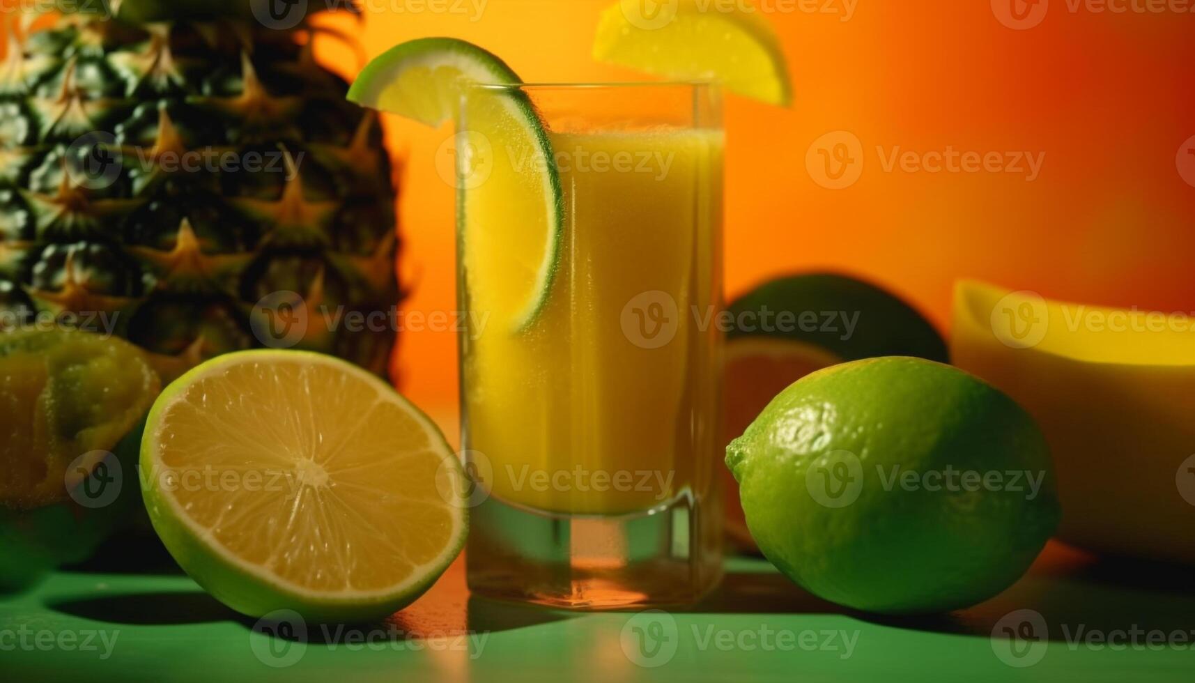 Juicy citrus cocktail with lime and lemon slices in drinking glass generated by AI 25496063 ...