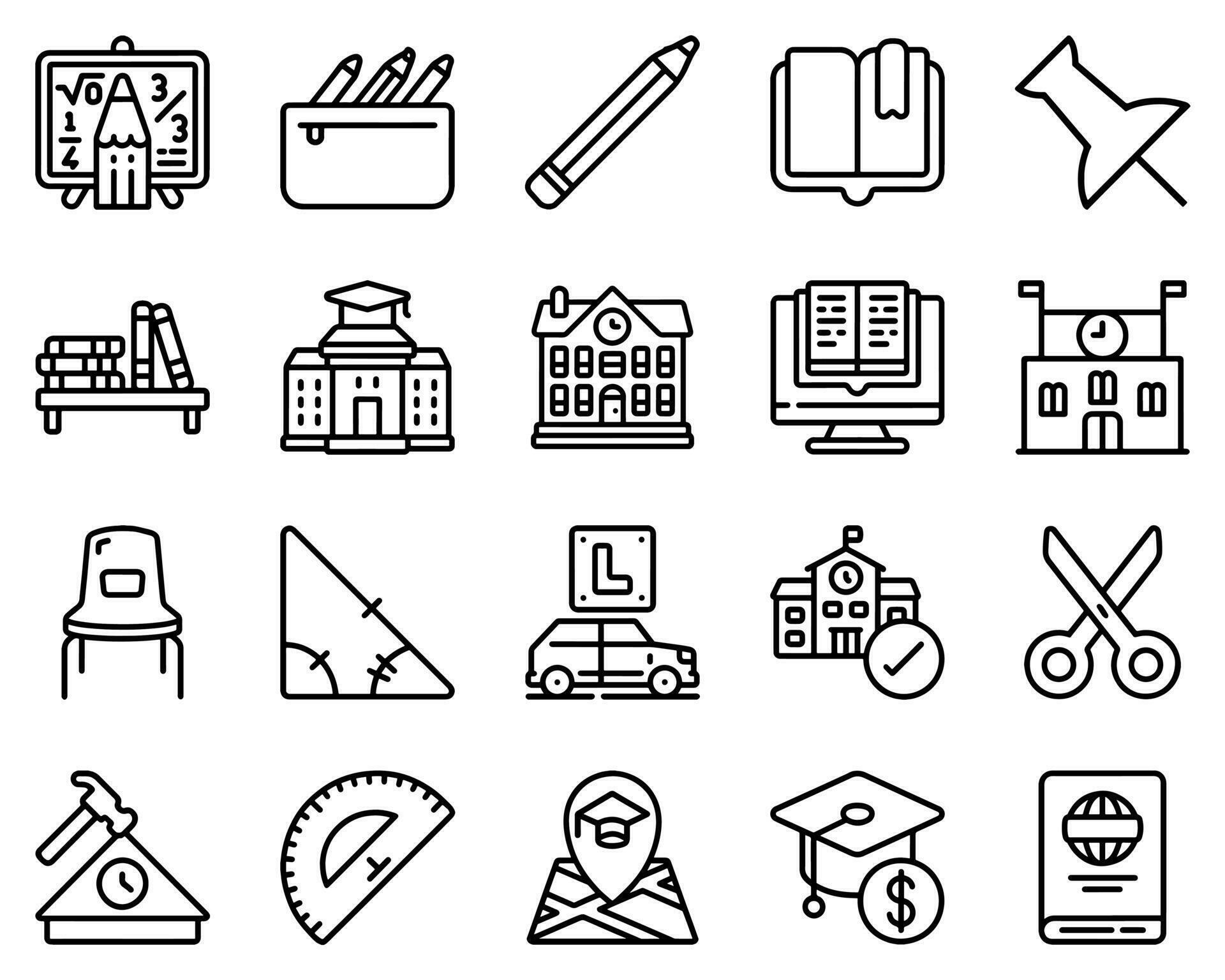 Simple Set of School Related Vector Line Icons. Contains such Icons as ...