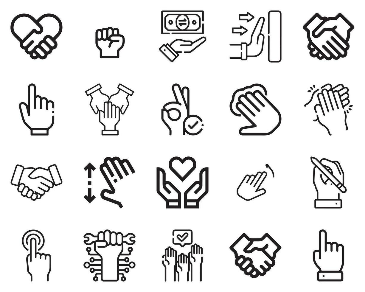Simple Set of Hand Gestures Related Vector Line Icons. Contains such Icons as Gesticulate, Sign ...