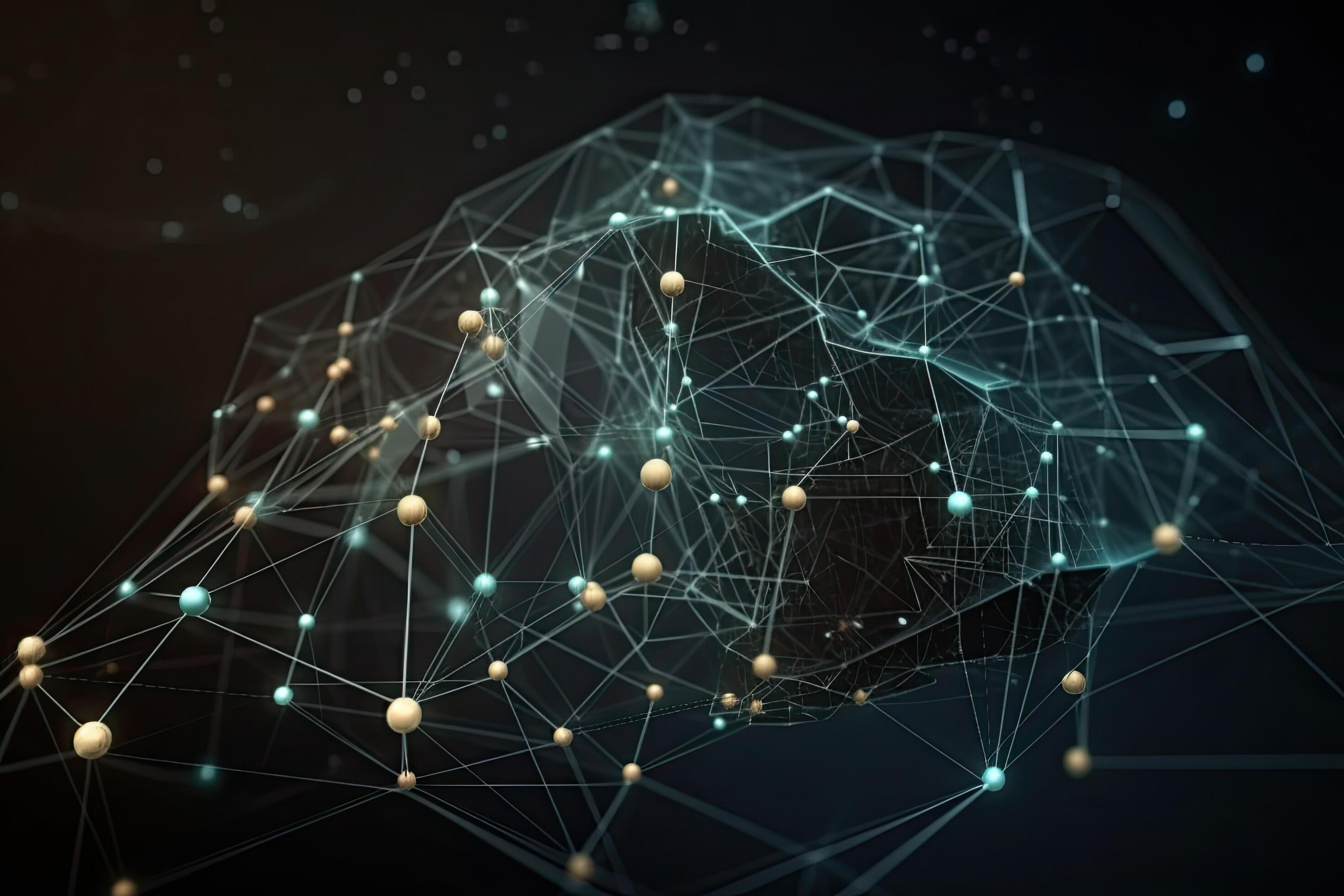 3D rendering of abstract digital human brain with connection lines on ...