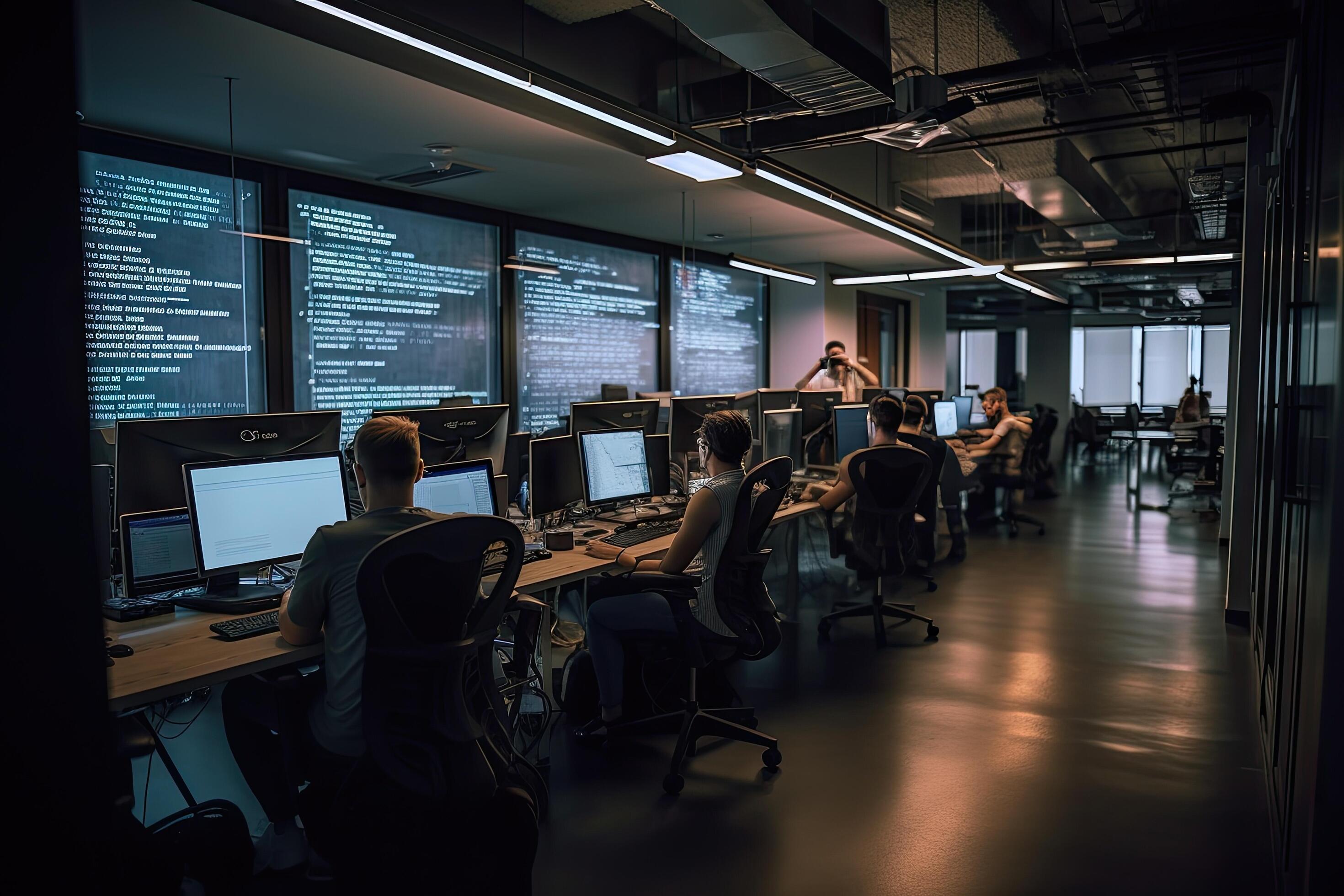 Team of software developers working on a new project in a software ...