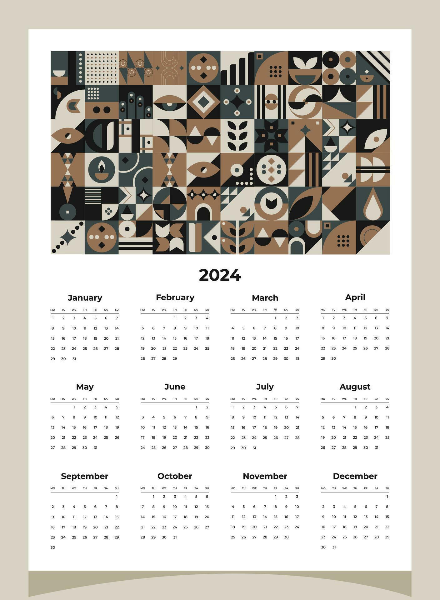 Calendar 2024 geometric patterns. Calendar template for 2024 year with ... Calendar 2024 geometric patterns. Calendar template for 2024 year with ...