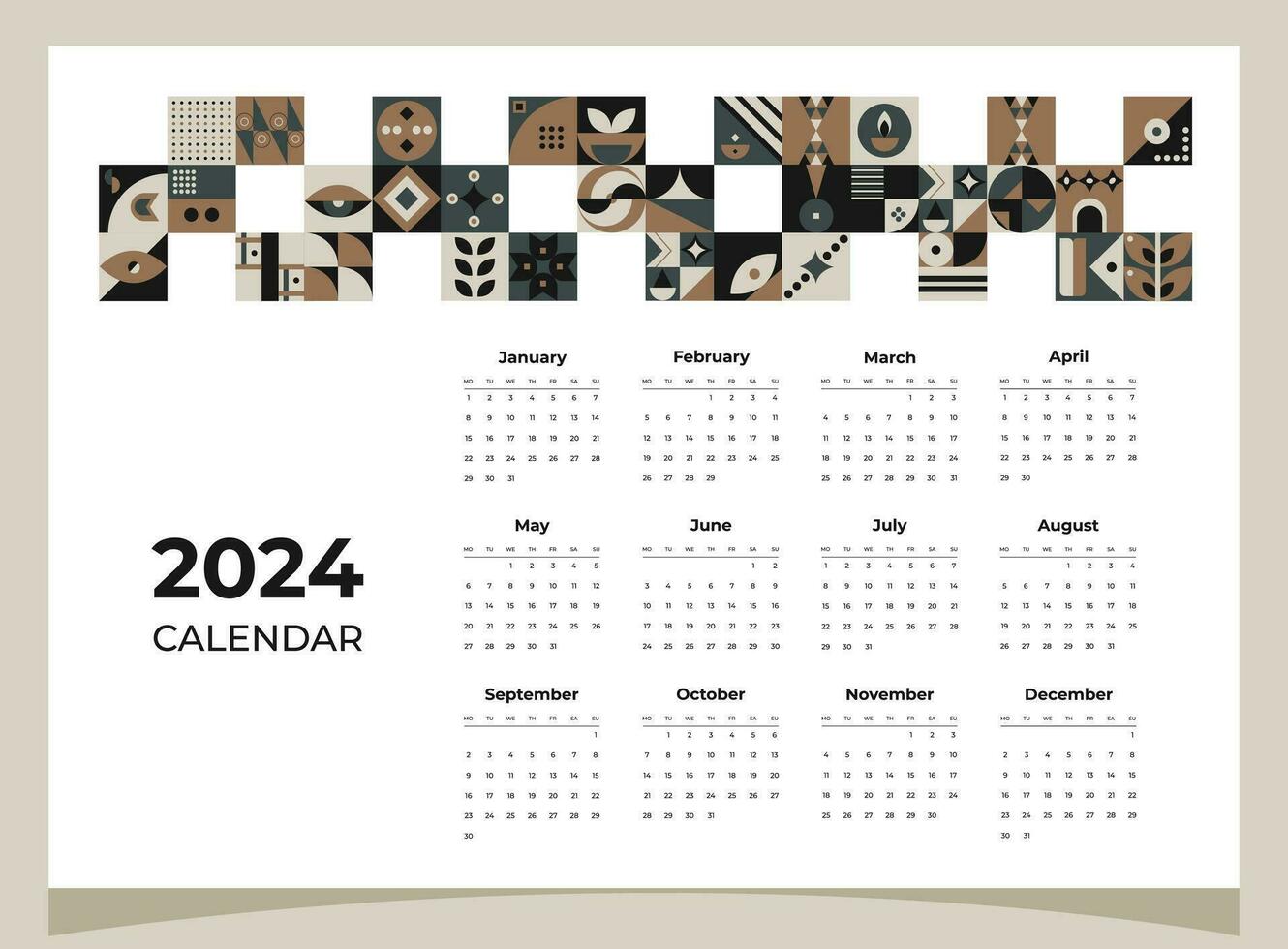 Calendar 2024 geometric patterns. Calendar template for 2024 year with ...