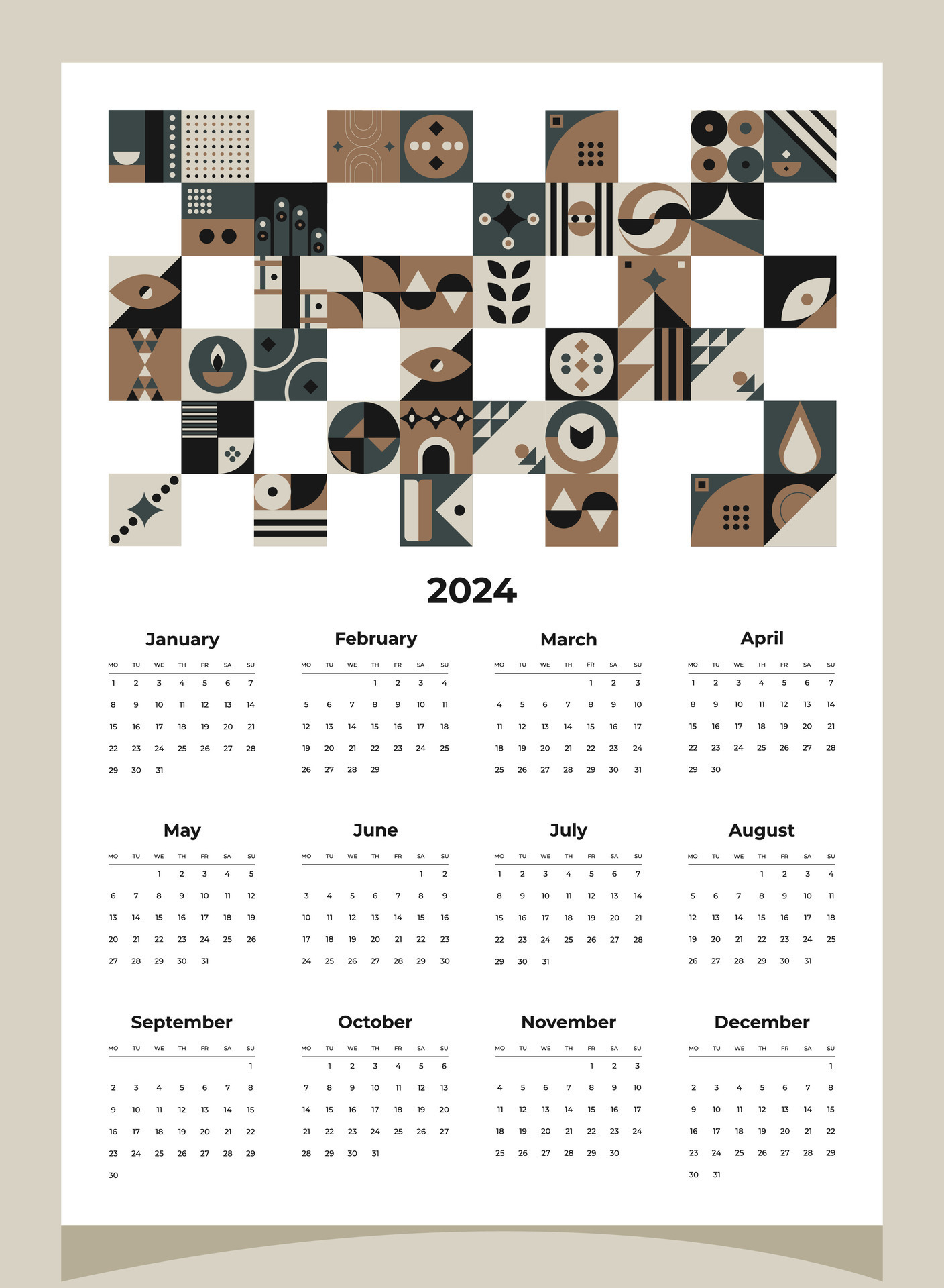 Calendar 2024 geometric patterns. Calendar template for 2024 year with ... Calendar 2024 geometric patterns. Calendar template for 2024 year with ...