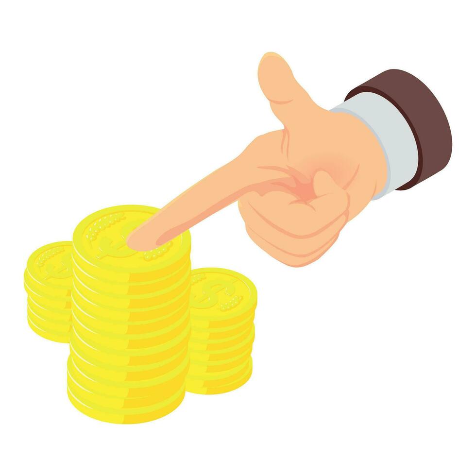 Investment profit icon isometric vector. Pointing hand gesture and coin ... Investment profit icon isometric vector. Pointing hand gesture and coin ...
