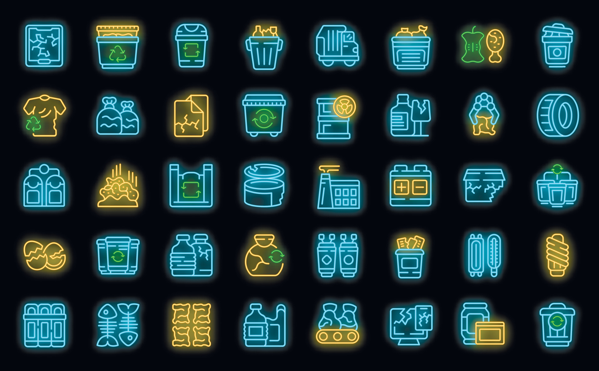 Waste sorting icons set vector neon 25502800 Vector Art at Vecteezy Waste sorting icons set vector neon 25502800 Vector Art at Vecteezy