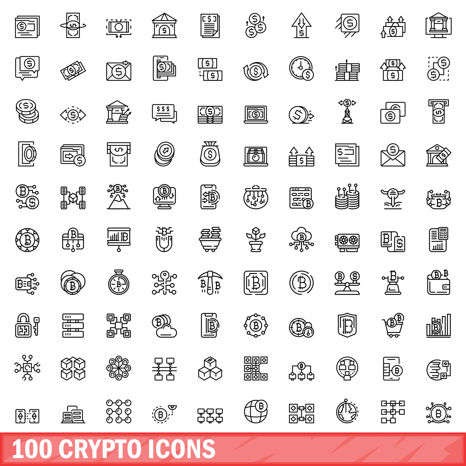 100 crypto icons set, outline style 25505560 Vector Art at Vecteezy