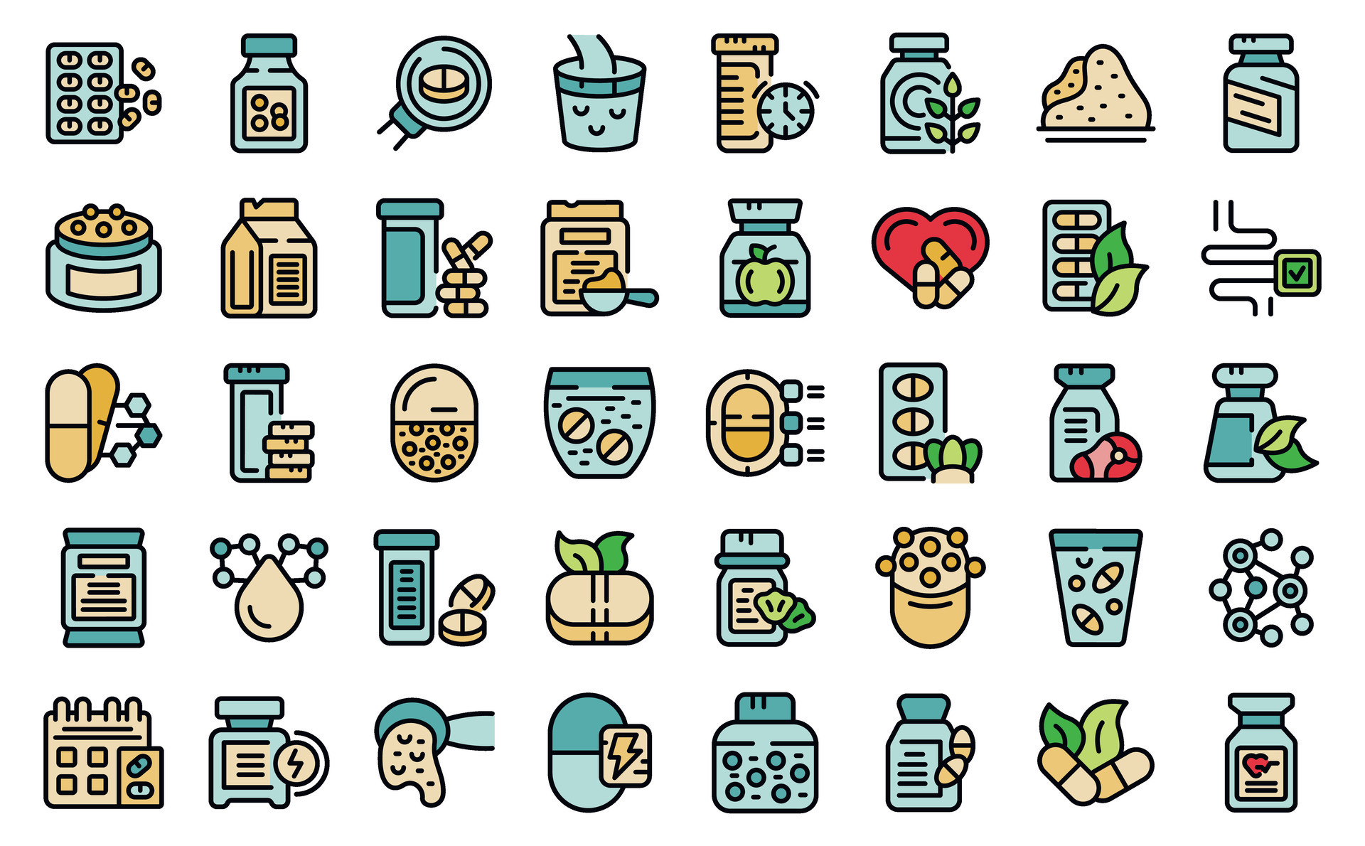 Dietary supplements icons set vector flat 25507808 Vector Art at Vecteezy