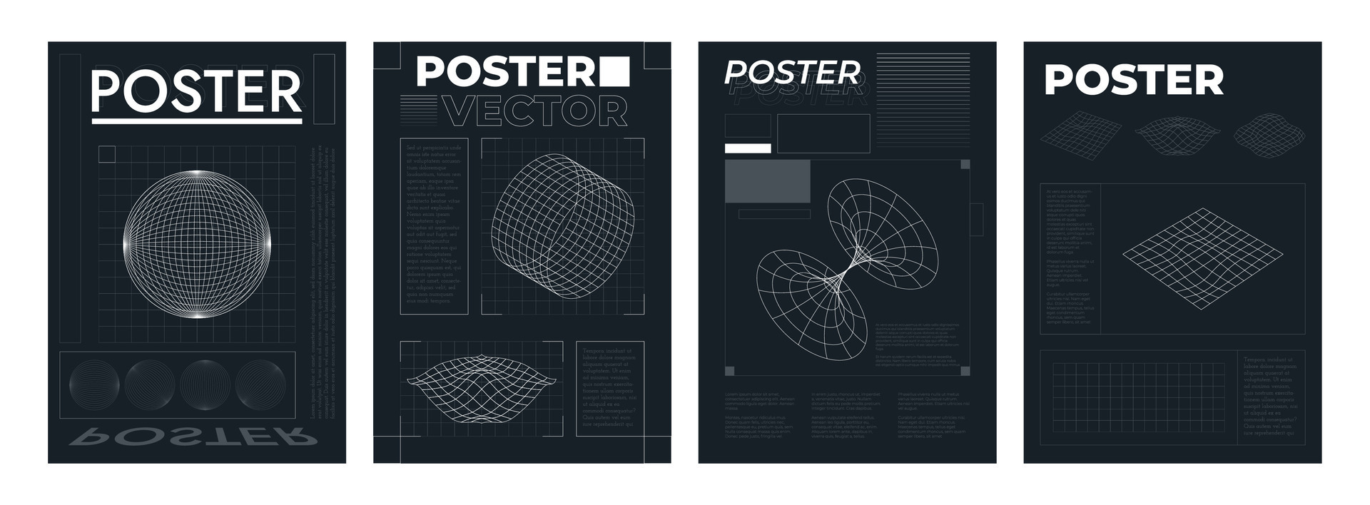 Futuristic Grid Posters Retrofuturistic Layout Templates With Hud
