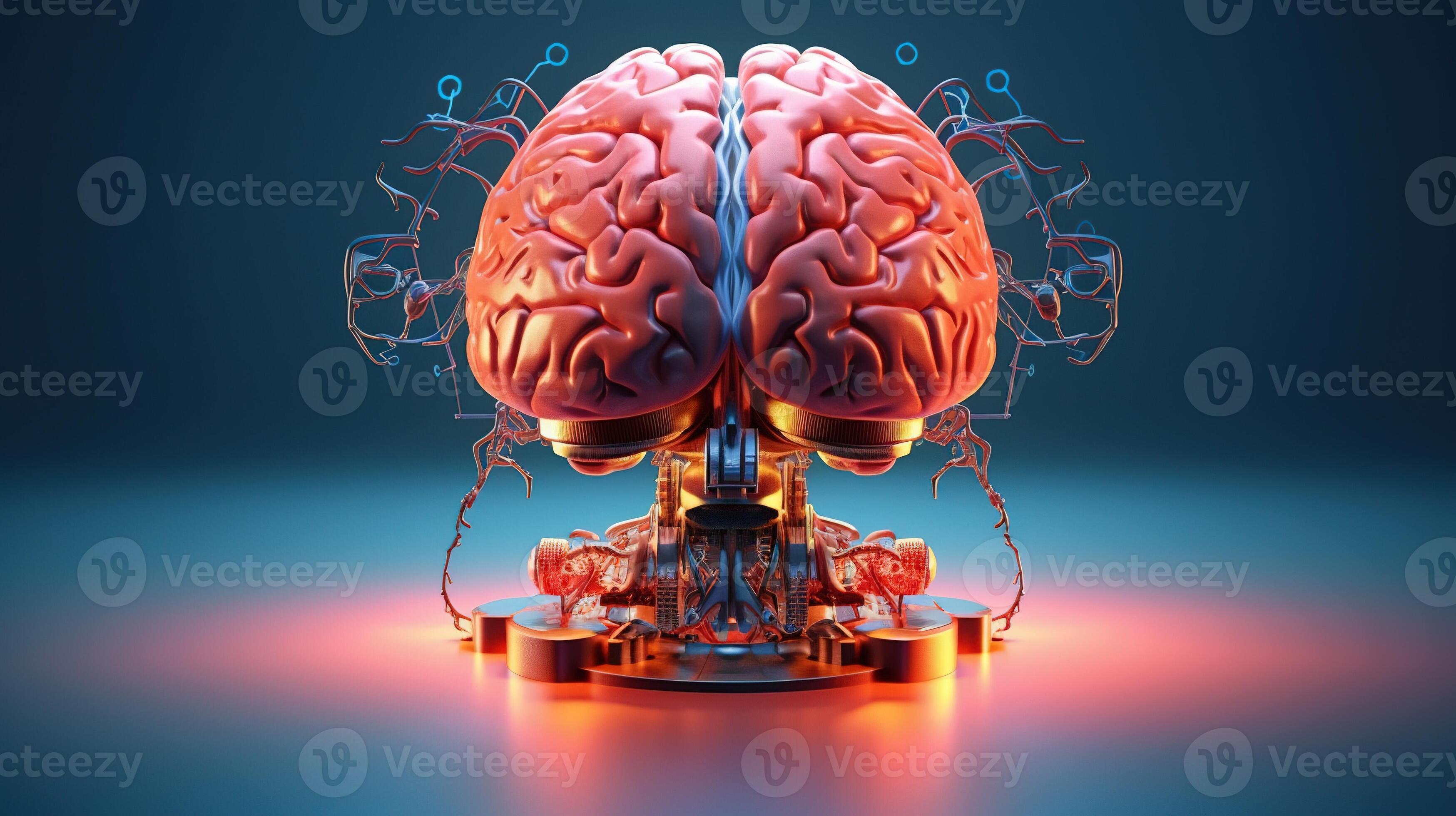 , human brain and artificial intelligence concept, big data processing, computer motherboard ...