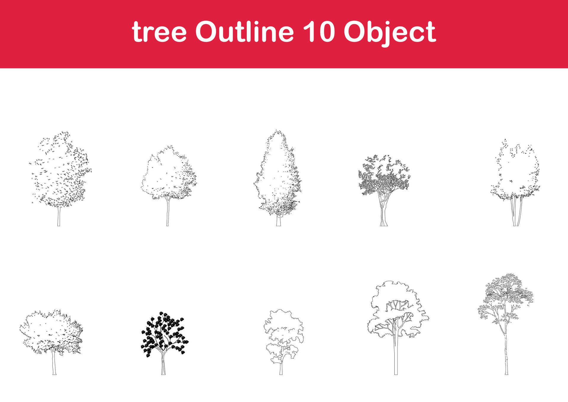 tree line drawing, Side view, graphics trees elements single object ...